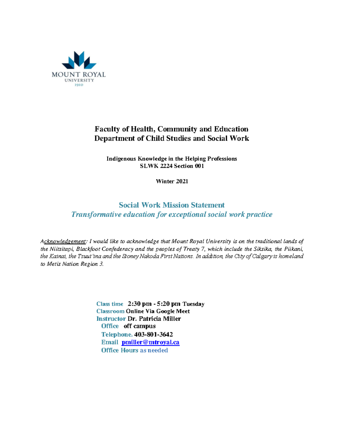 SLWK 2224: Indigenous Knowledges Course Outline - Faculty of Health ...