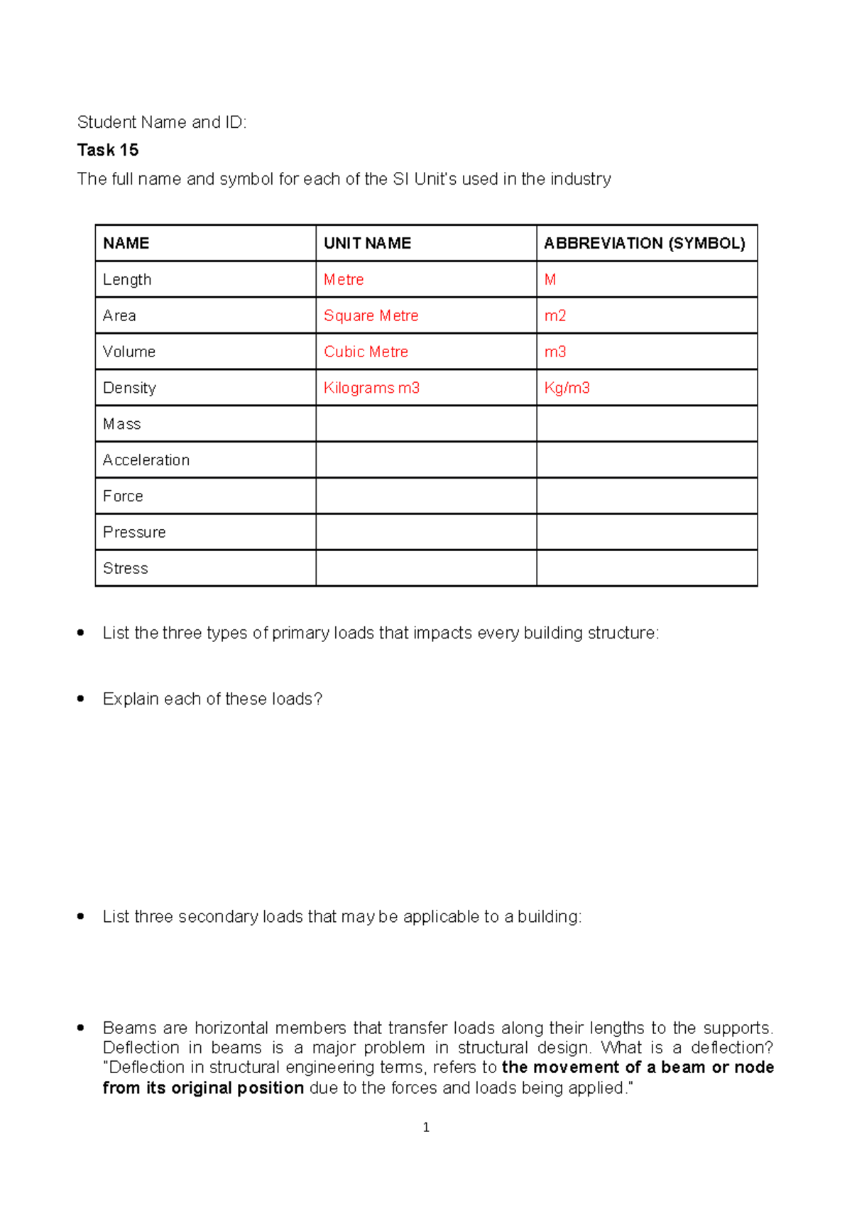 Assessment 1 - class activity - task 15 - Student Name and ID: Task 15 The full name and symbol ...