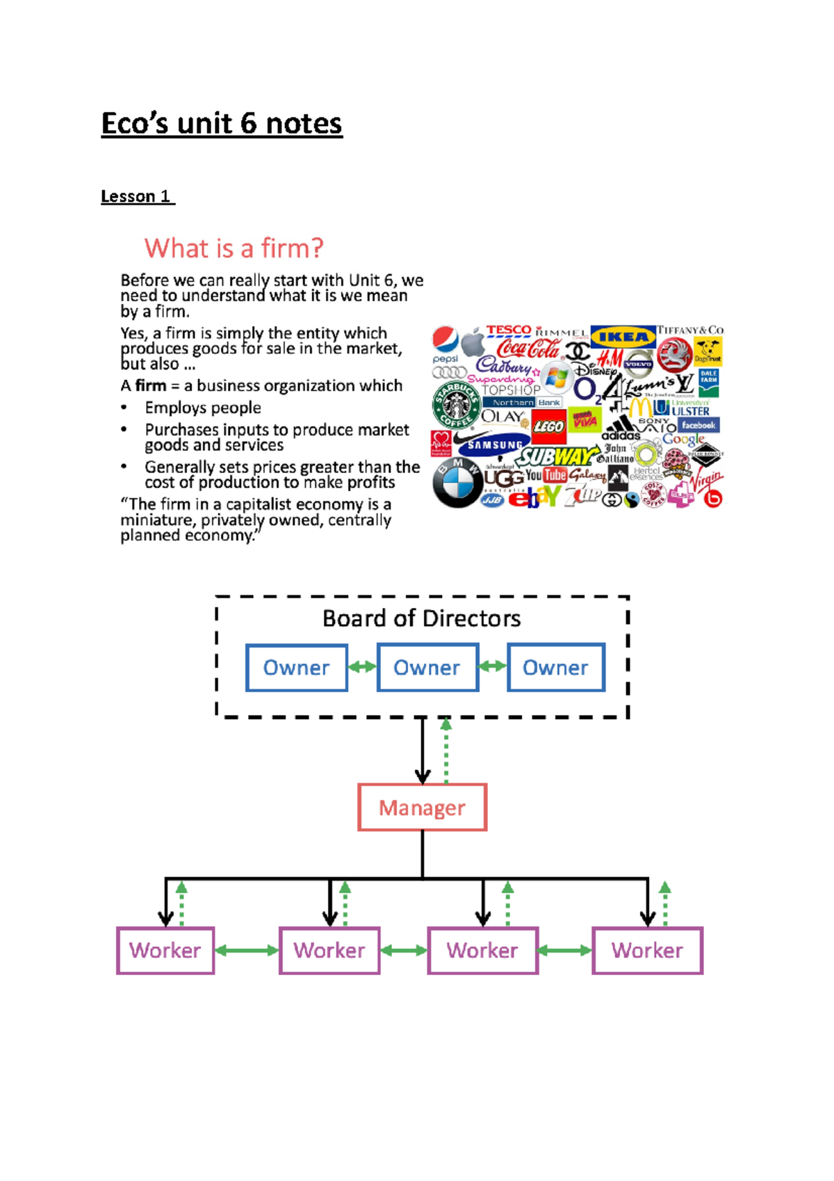 Ecos unit 6 notes - ECO1010F - Eco’s unit 6 notes Lesson 1 Lesson 1B ...