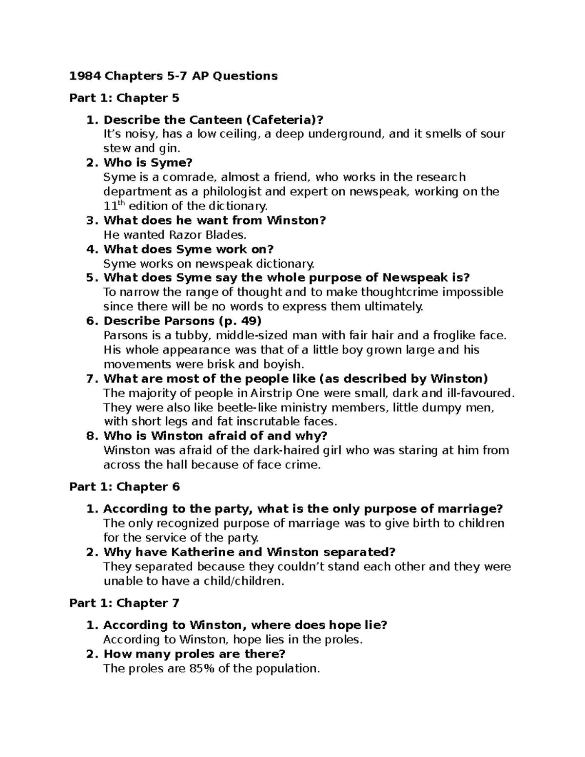 1984 Chapters 5-7 AP Questions - 1984 Chapters 5-7 AP Questions Part 1 ...