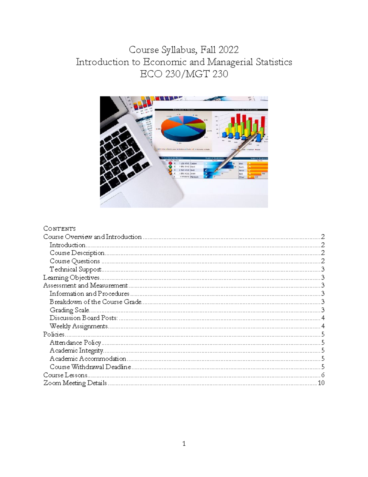 Course Syllabus - ECO-MGT 230 Introduction to Economic and Managerial ...
