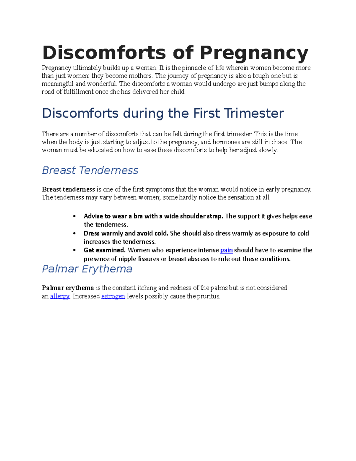 Discomforts of Pregnancy - Discomforts of Pregnancy Pregnancy ...