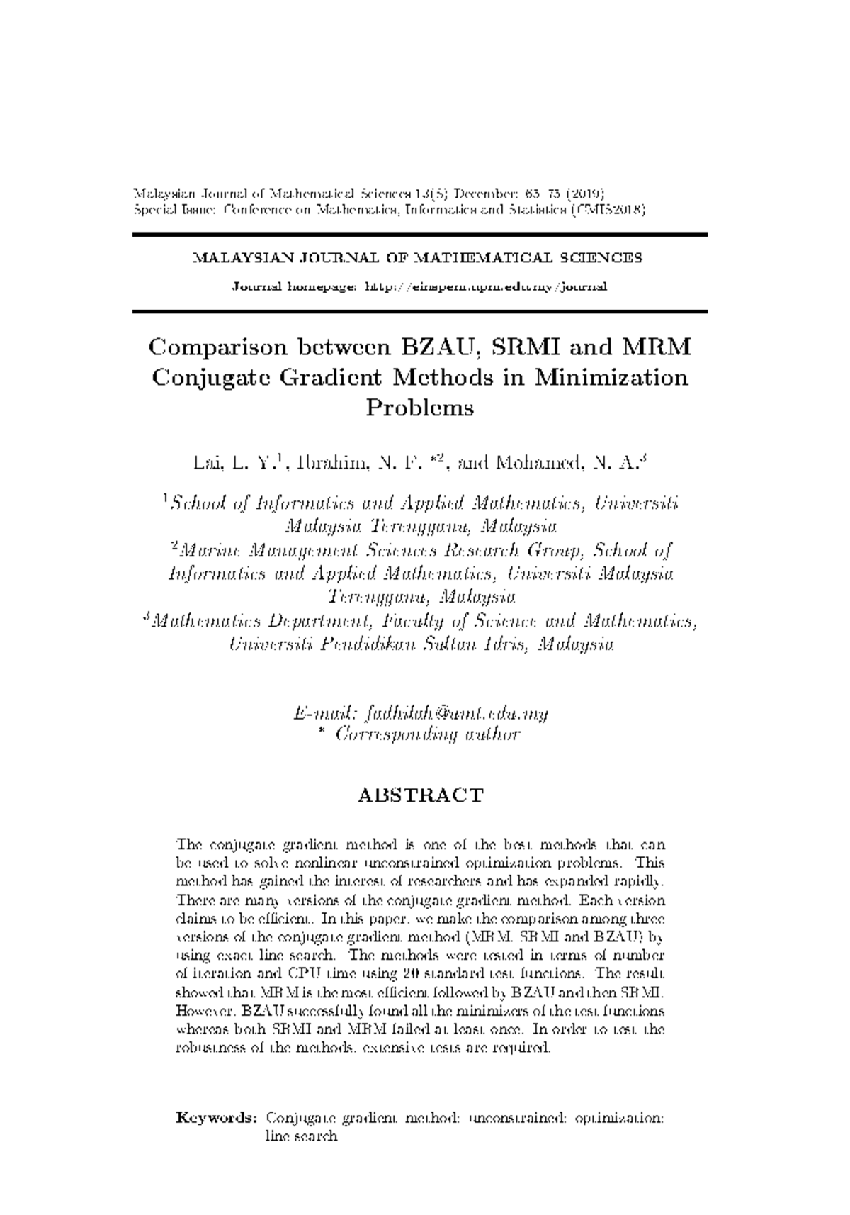 Comparison between BZAU, SRMI and MRM Conjugate Gradient Methods in ...