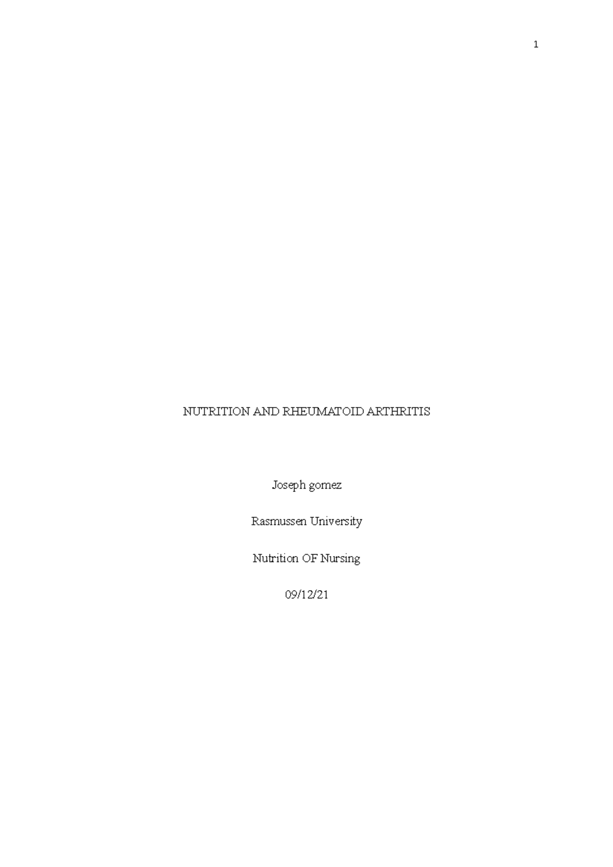 Mod 10 final essay nutrition - NUTRITION AND RHEUMATOID ARTHRITIS ...