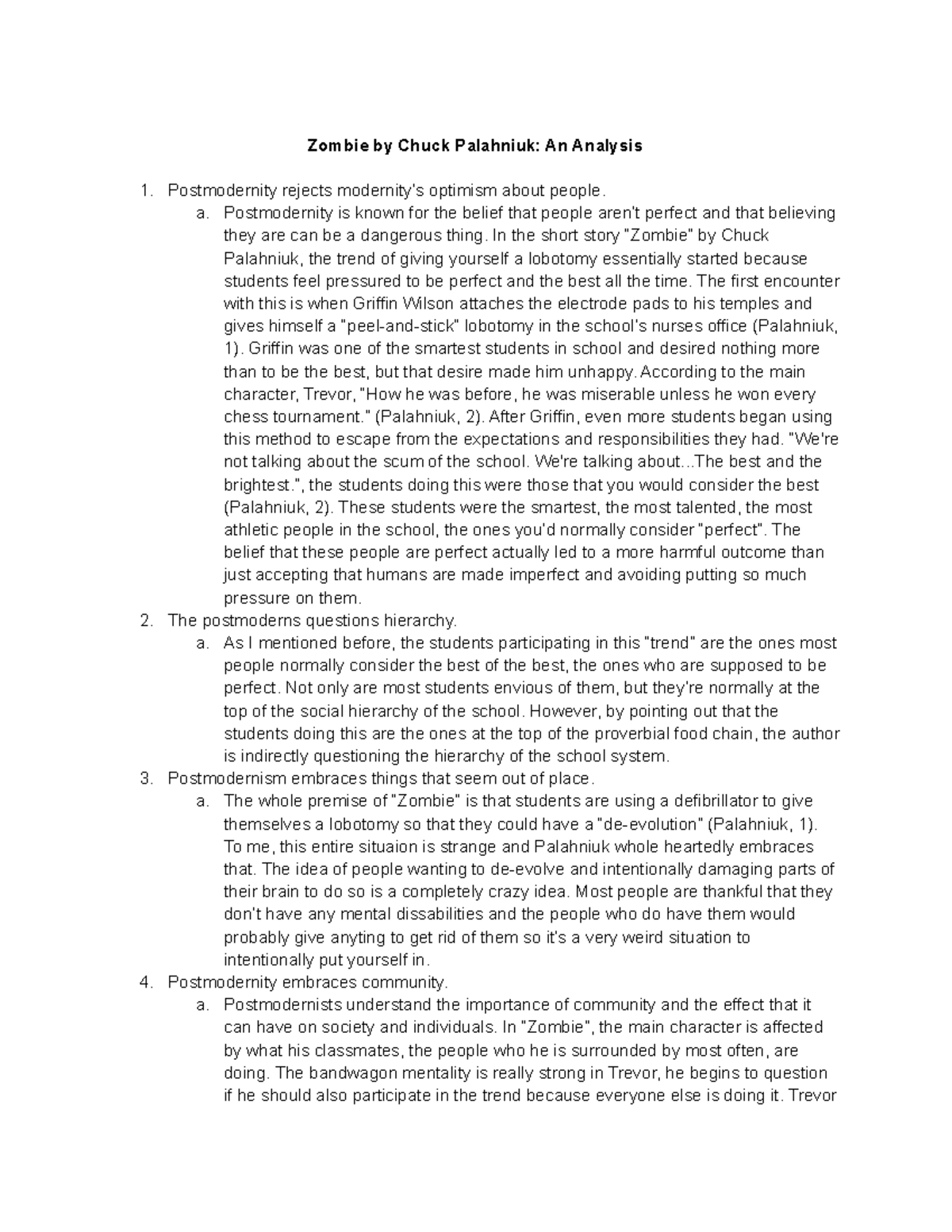 Zombie ENG-L102 - Zombie by Chuck Palahniuk: An Analysis Postmodernity ...