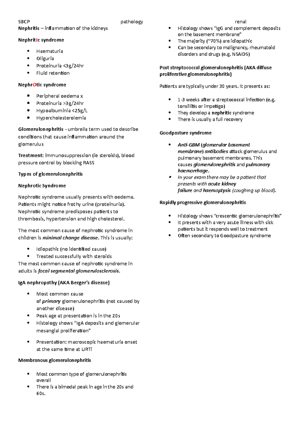 Nephritis - MED 3015 - QUB - Studocu