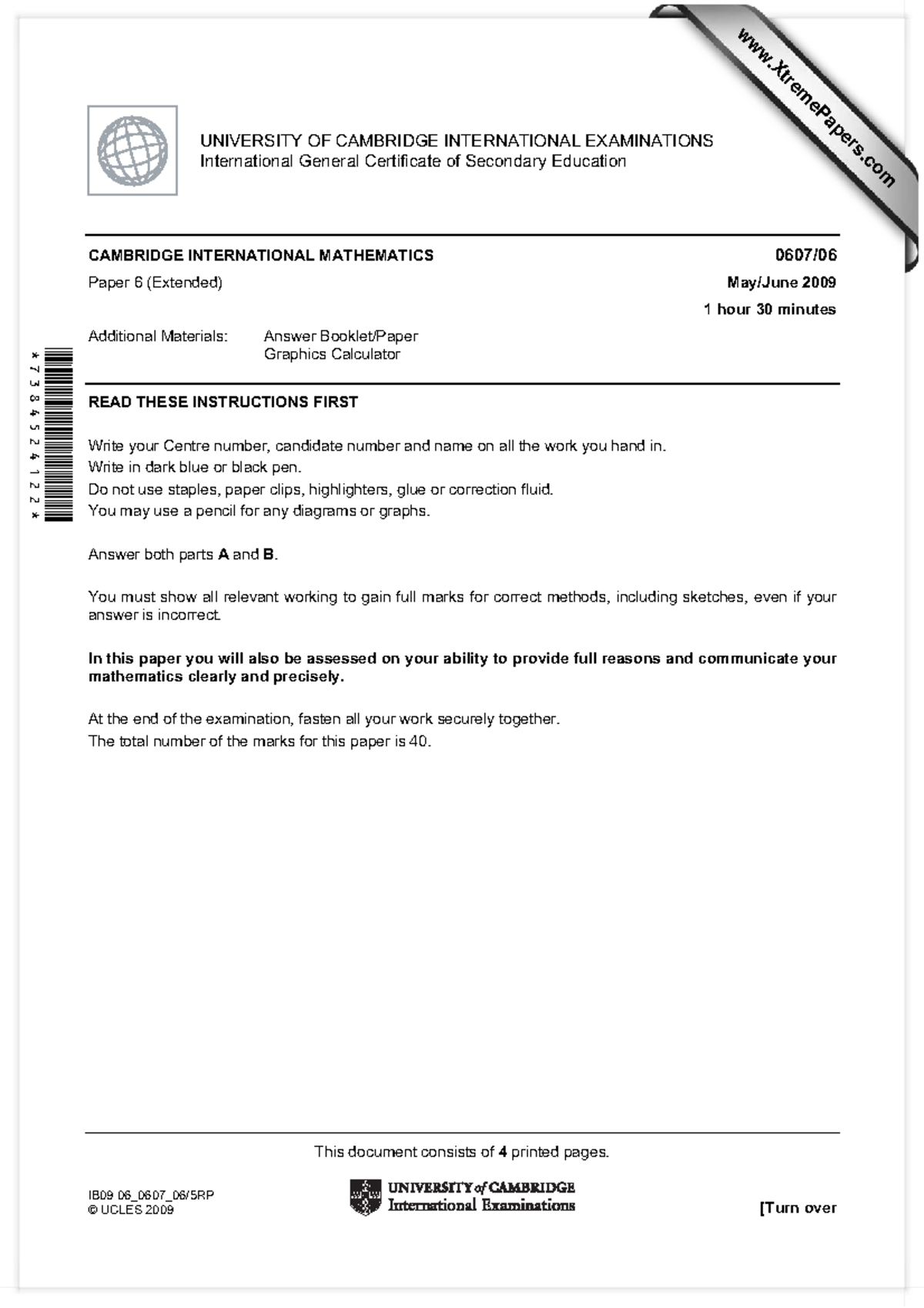 0607 s09 qp 6 - maths - This document consists of 4 printed pages. IB09 ...