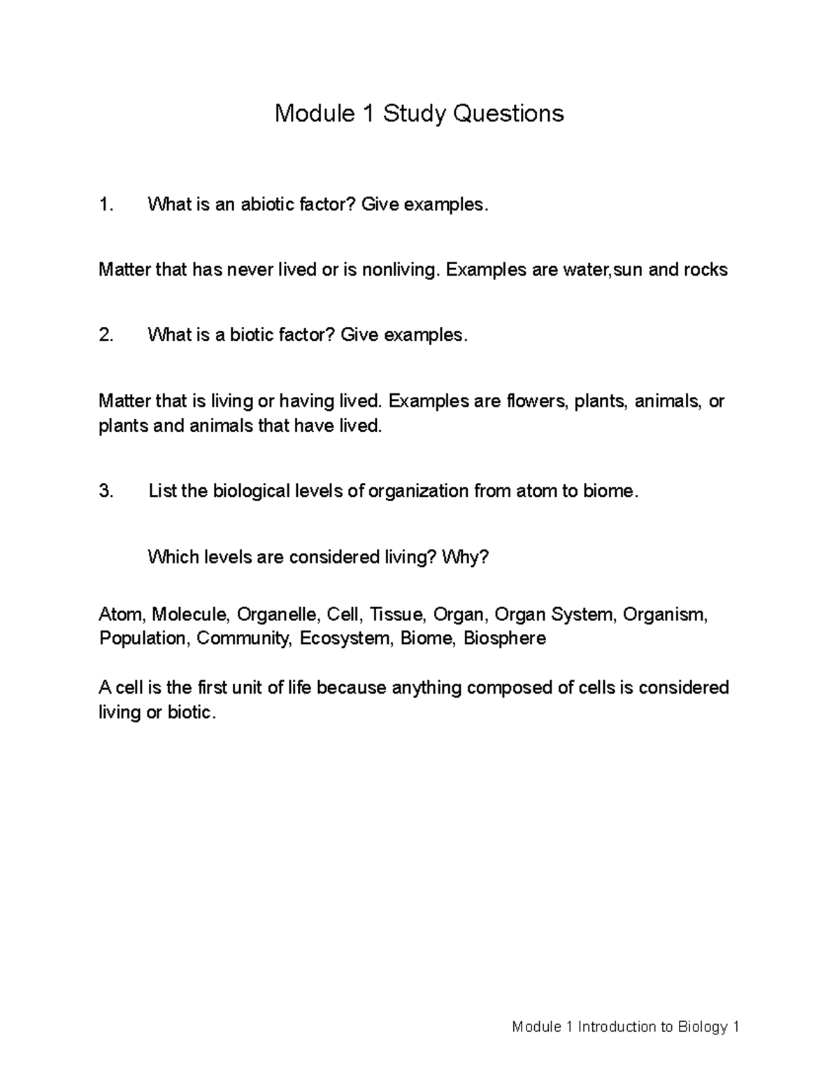 Module 1 Study Questions - Module 1 Study Questions What is an abiotic ...