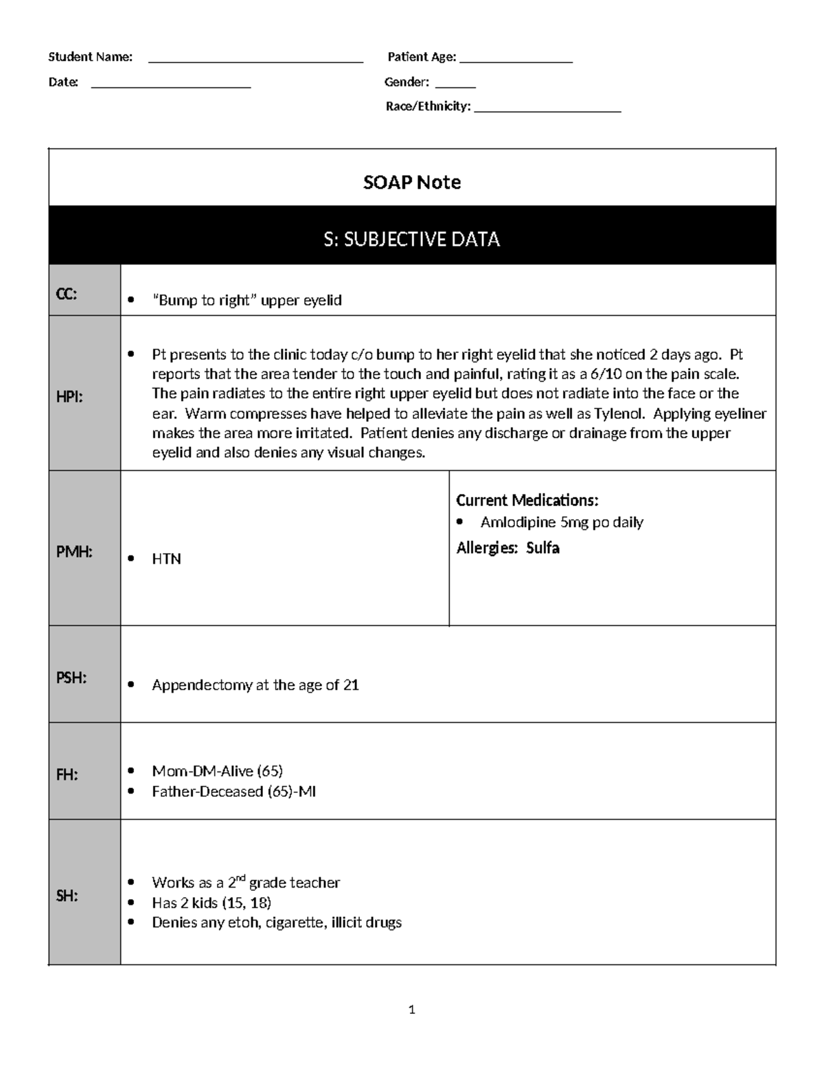 Example SOAP Note - Student Name ...