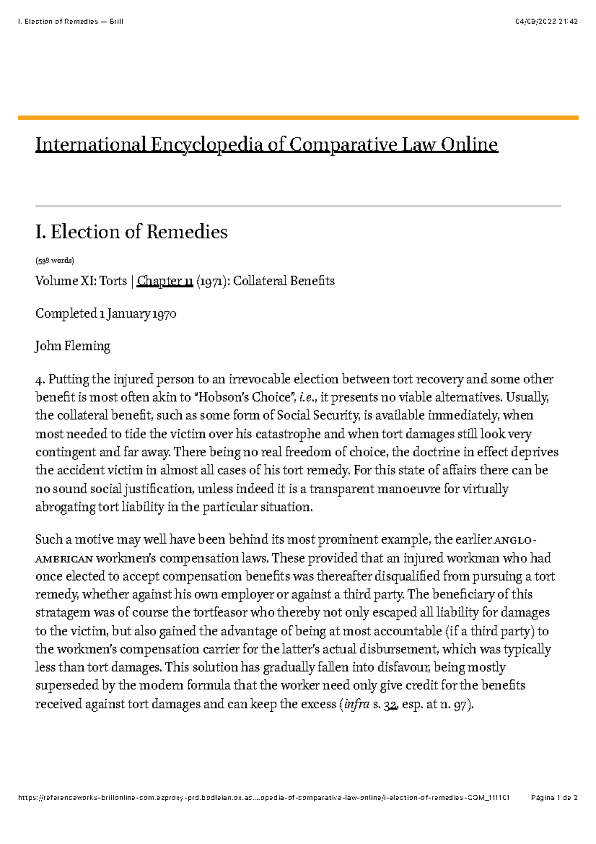 I. Election of Remedies — Brill - I. Election of Remedies — Brill 04/09 ...