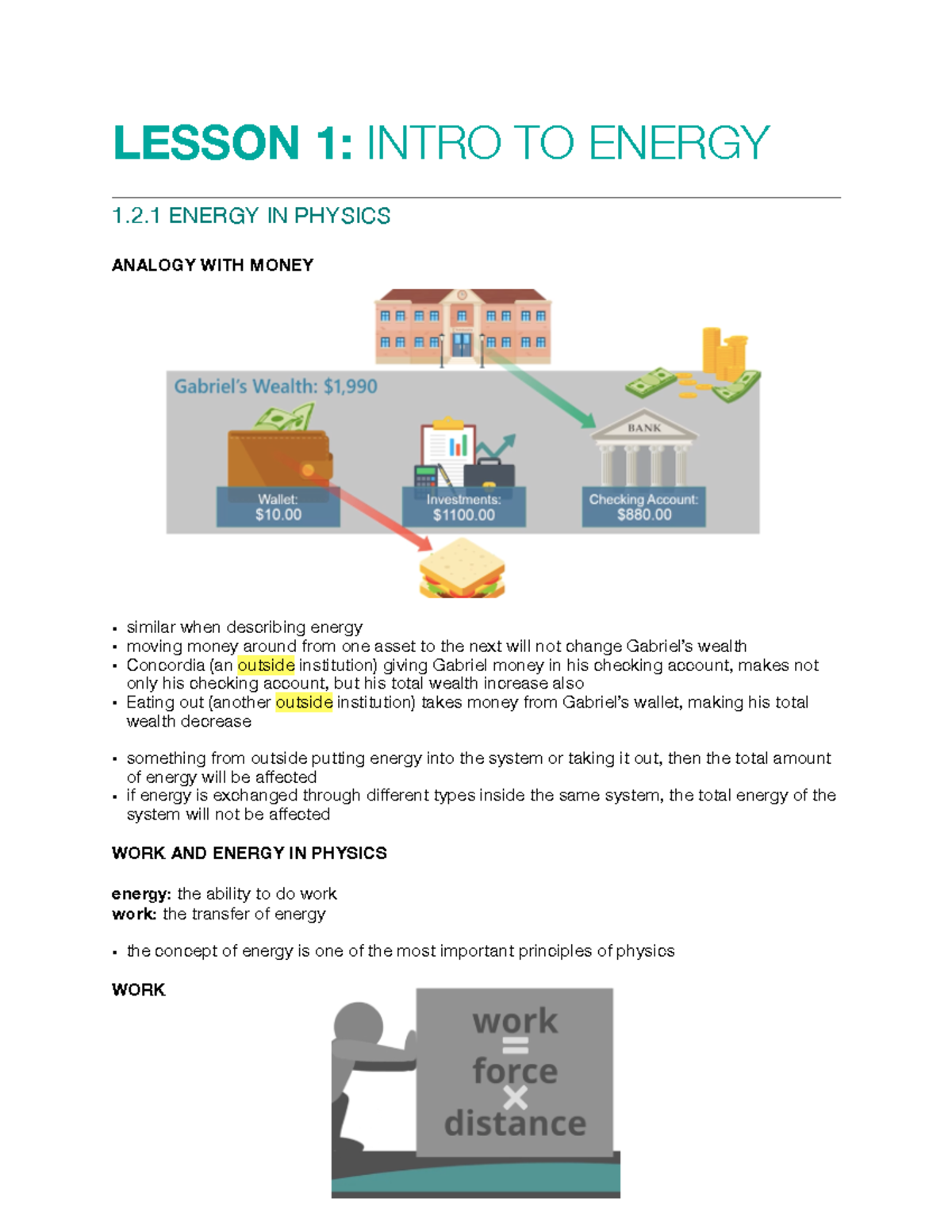 Lesson 1 Intro to Energy - LESSON 1: INTRO TO ENERGY 1.2 ENERGY IN ...