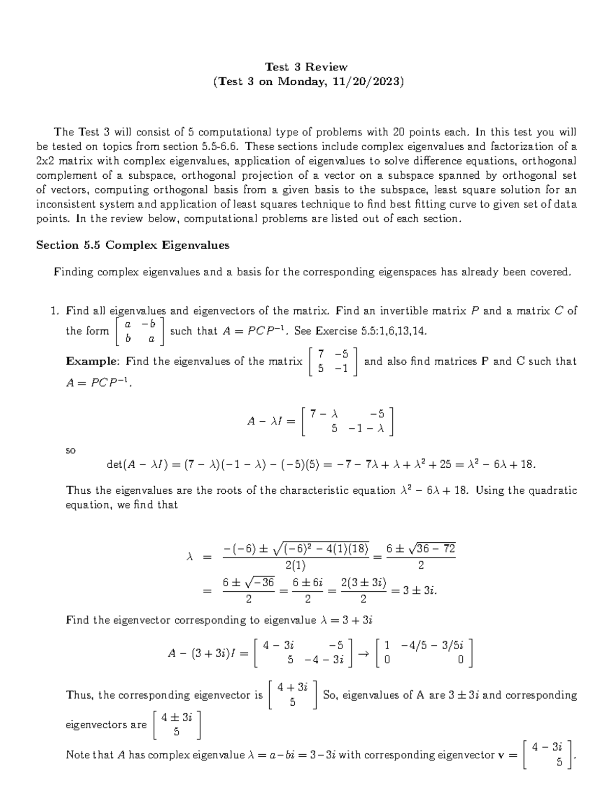 Test 3 Review - Test 3 Review (Test 3 on Monday, 11/20/2023) The Test 3 ...