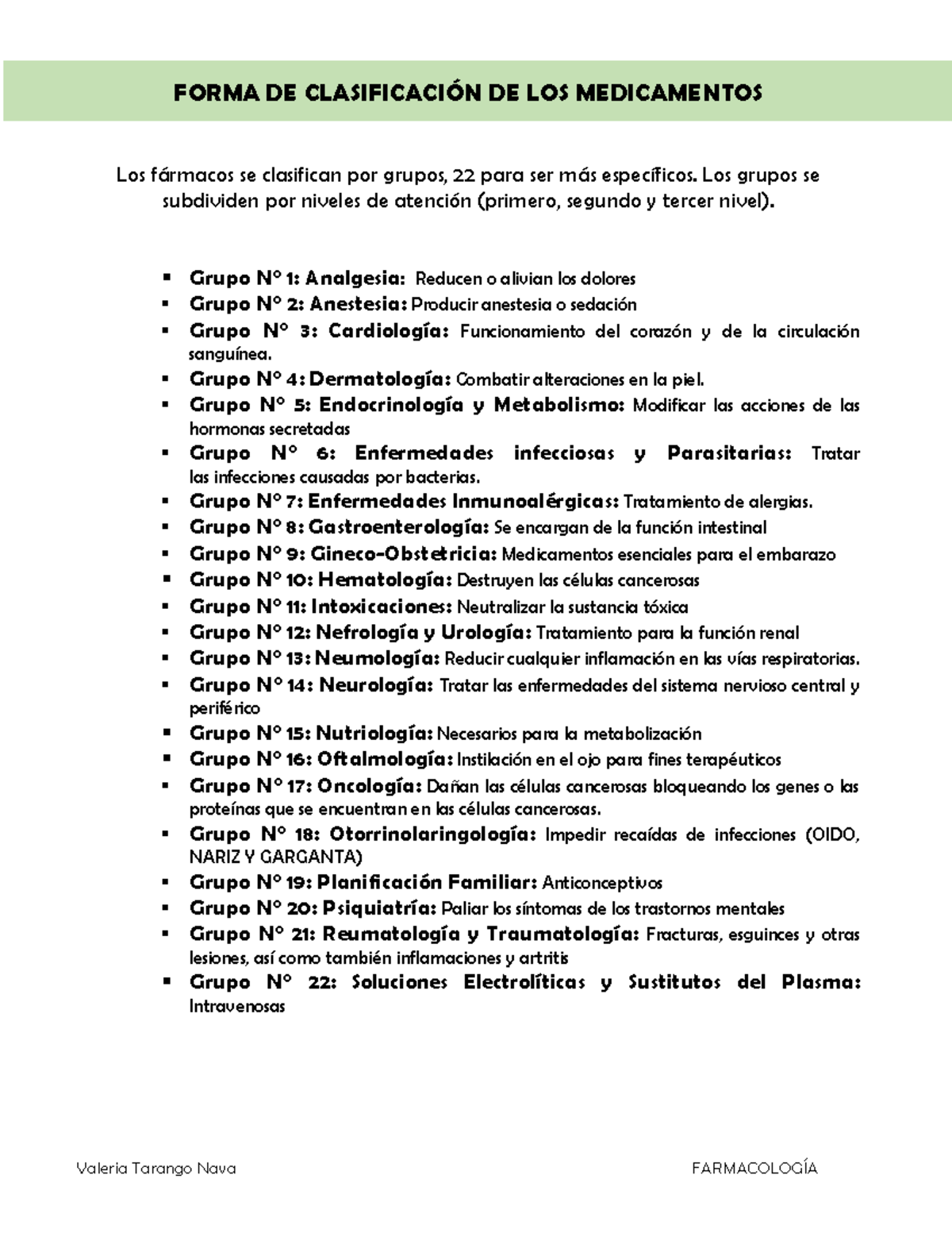 Farmacologia GUIA Examen - Valeria Tarango Nava FARMACOLOGÍA FORMA DE ...