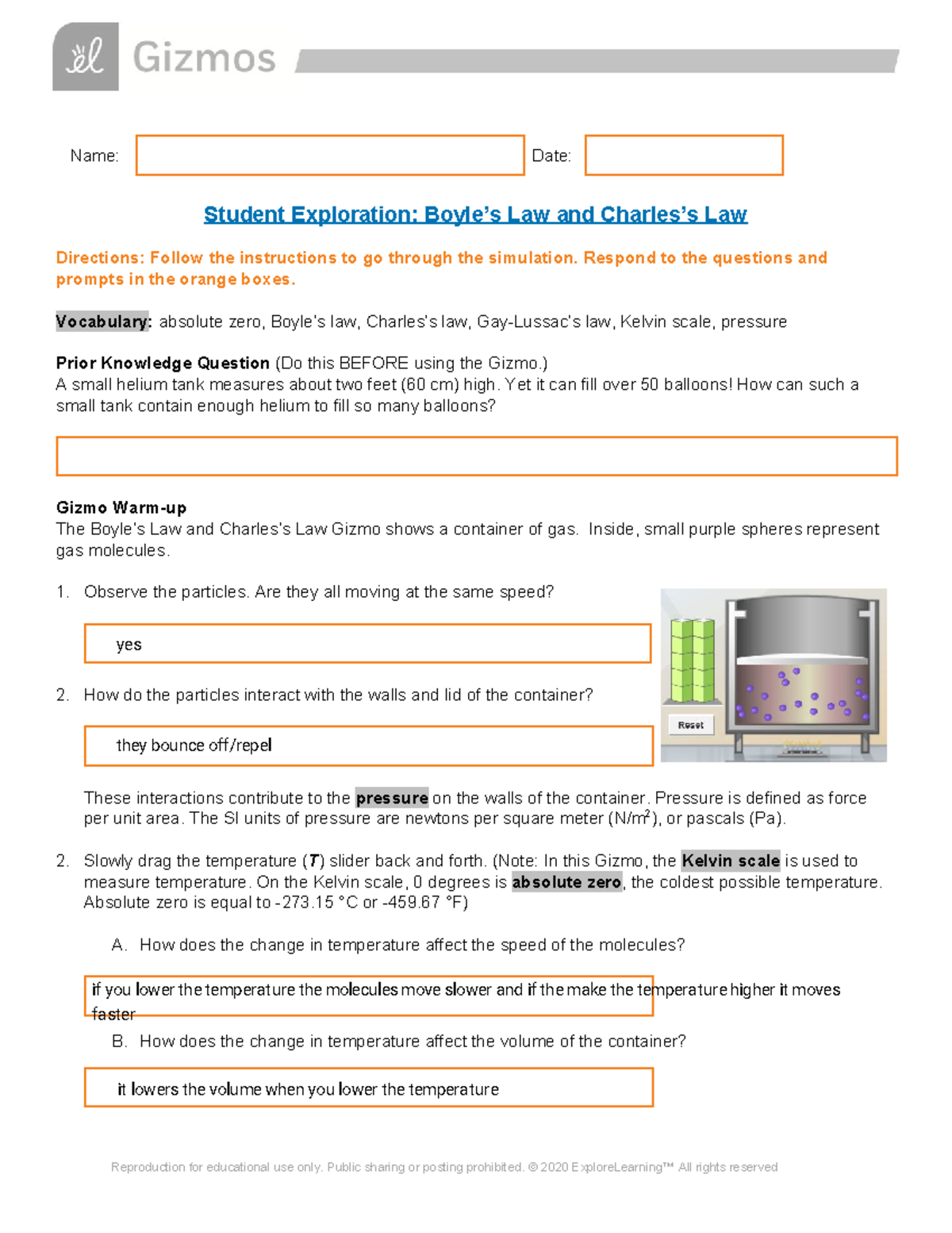 Law and Law Simulation: Pressure Volume and Temperature - Studocu