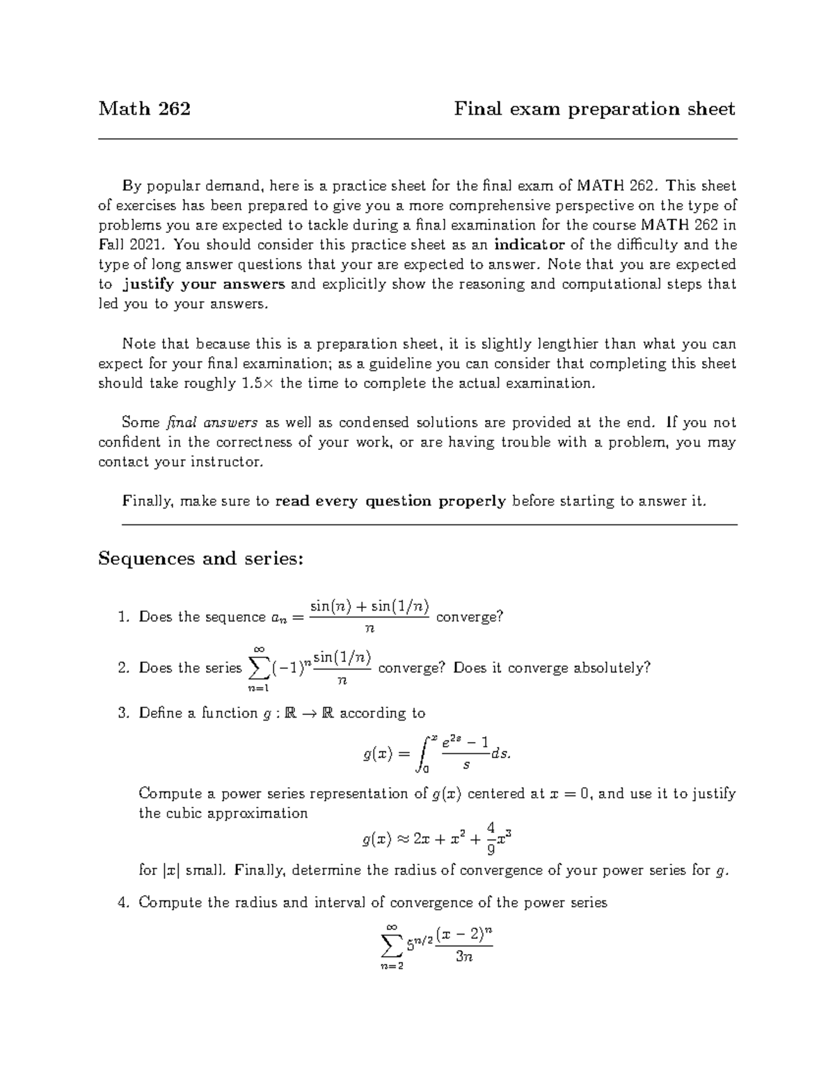 Final Practice sheet - aaaaaaaaaaaaaaaaaaaaaaaaaaaaaaaaaaaa - Math 262 ...