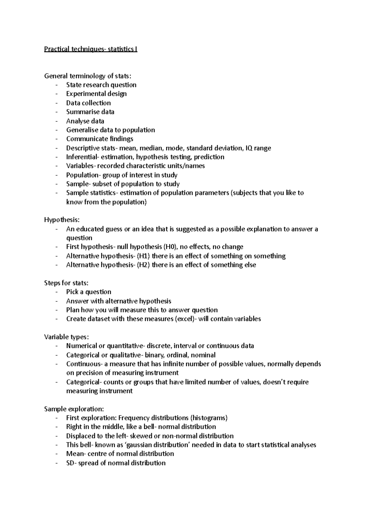 Practical techniques stats I - Practical techniques- statistics I ...