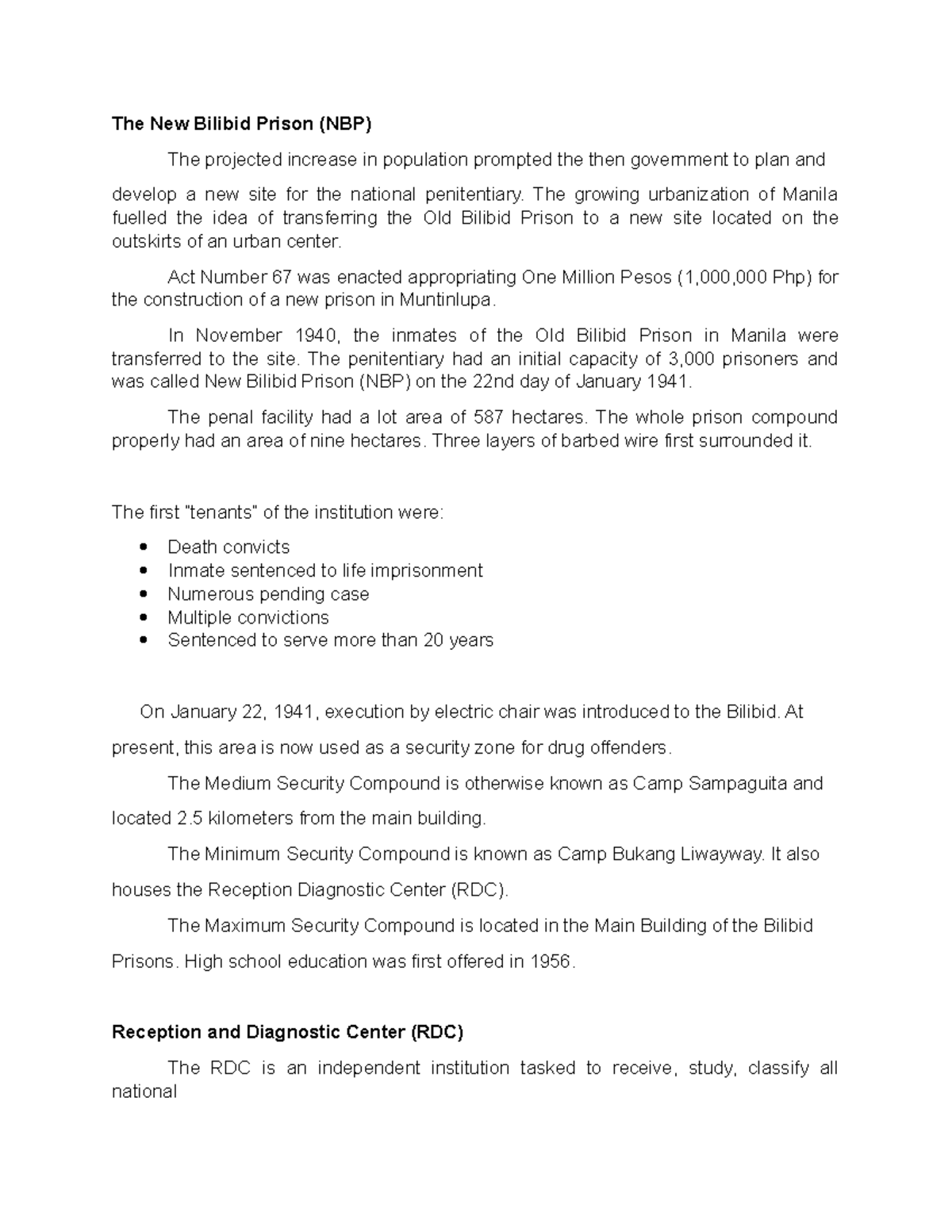 Institutional Correction - The New Bilibid Prison (NBP) The projected ...