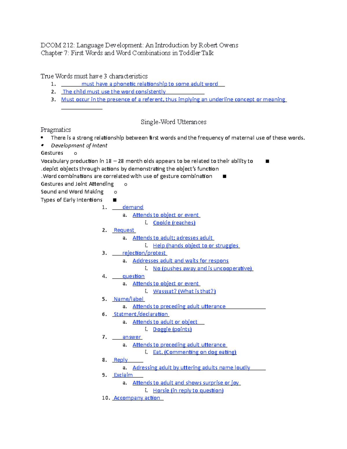 Chapter 7 First Words and Word Combinations in Toddler Talk Student - DCOM 212: Language - Studocu