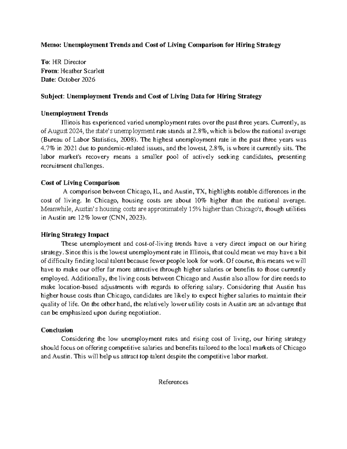 HRM 1-2 - Module 1 assignment - Memo: Unemployment Trends and Cost of ...