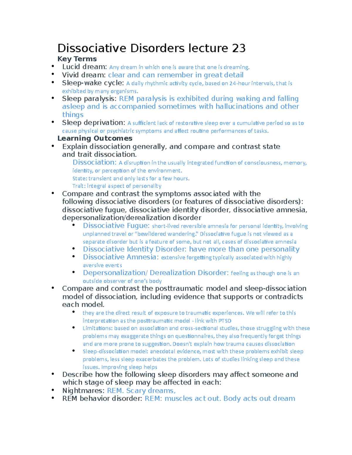 Dissociative Disorders lecture 23 - Psych 111 - BYU - Studocu
