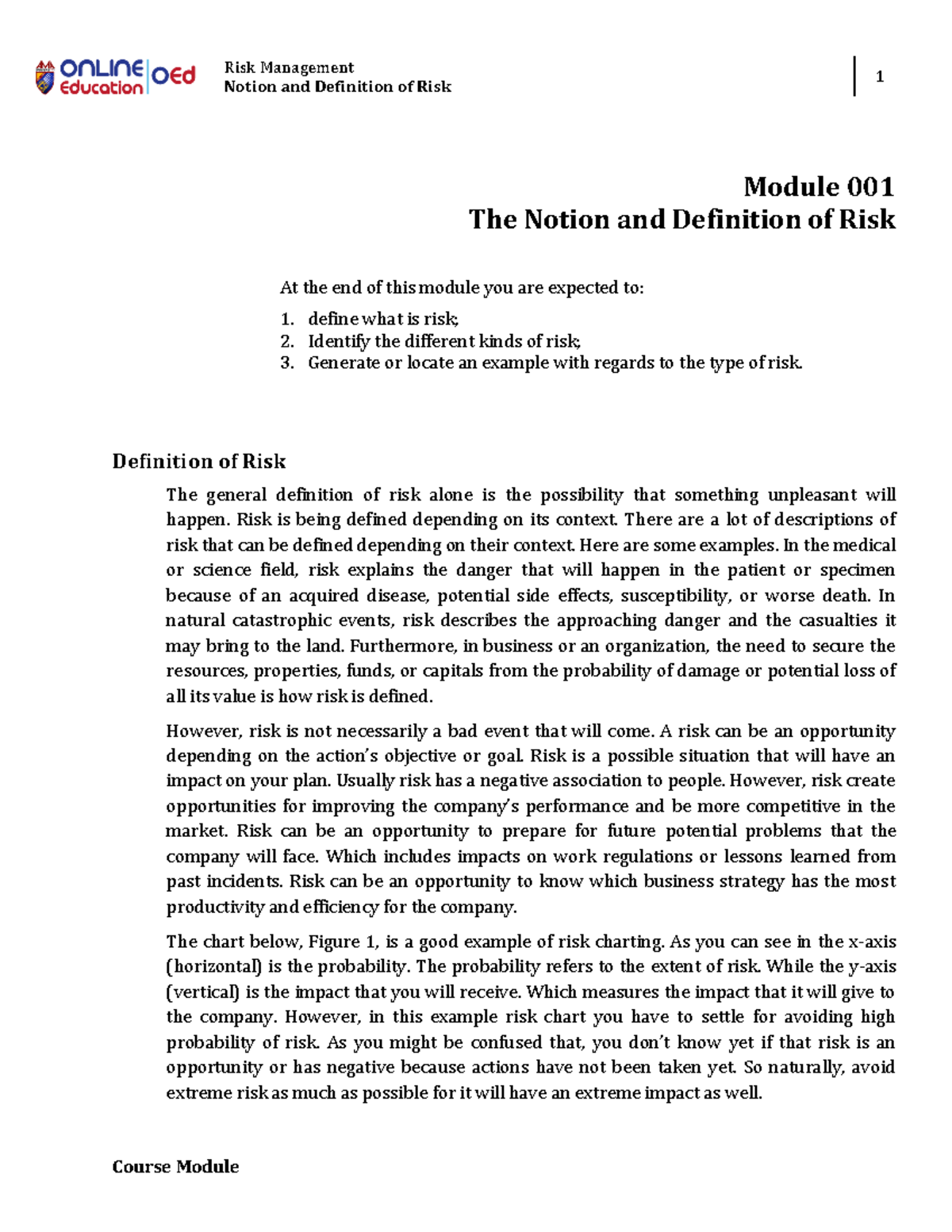 Module 001 The Notion and Definition of Risk - Risk Management Notion ...