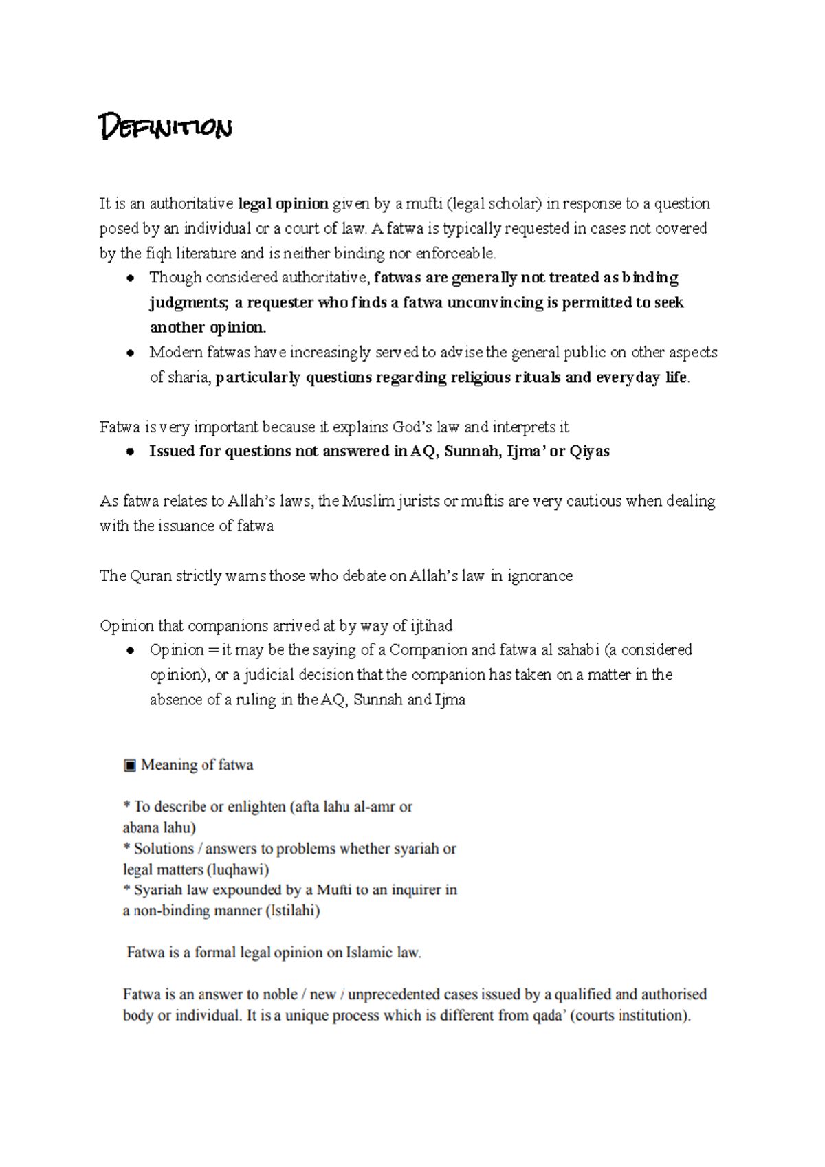 Fatwa of Companion - Definition It is an authoritative legal opinion ...