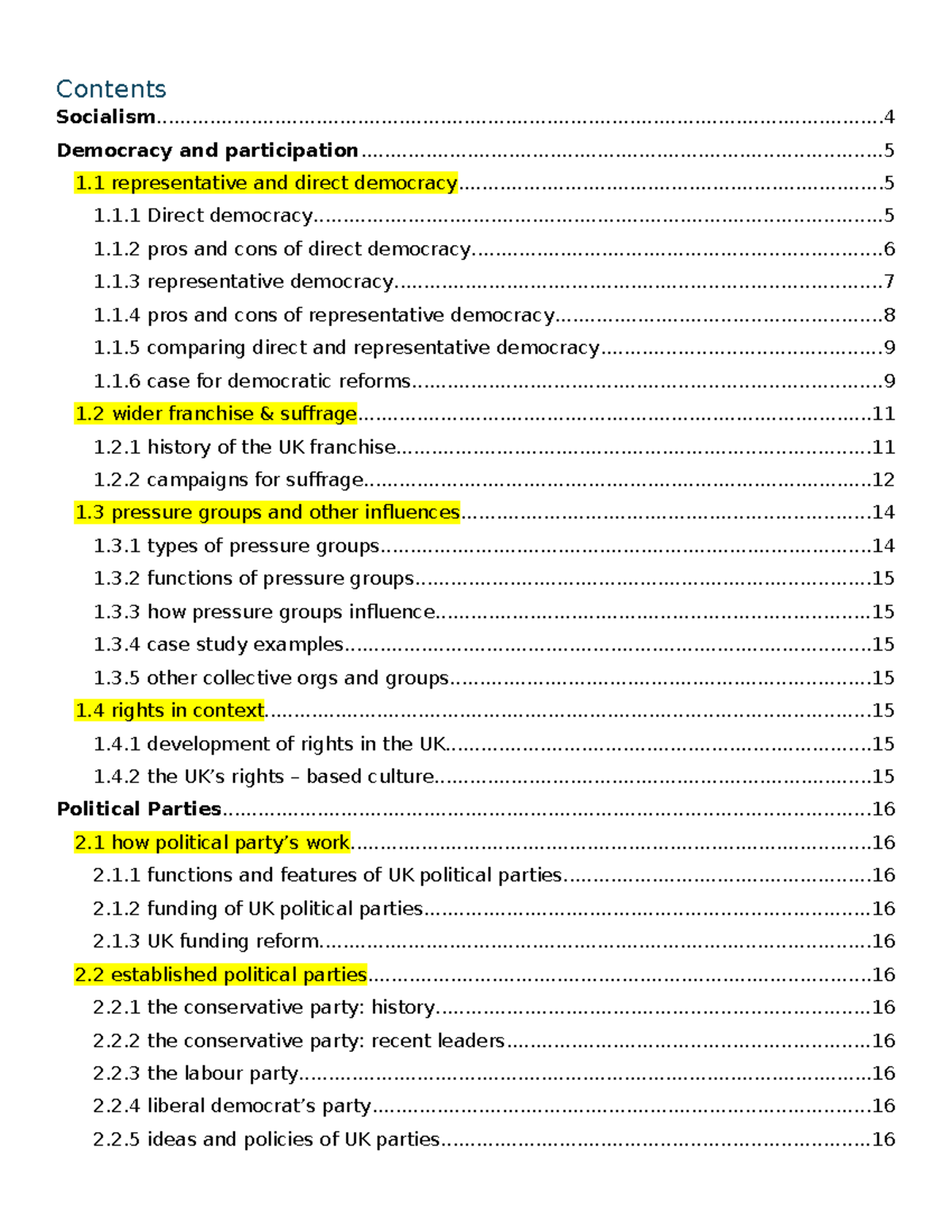 Politics year 12 - brief notes - Contents - Studocu