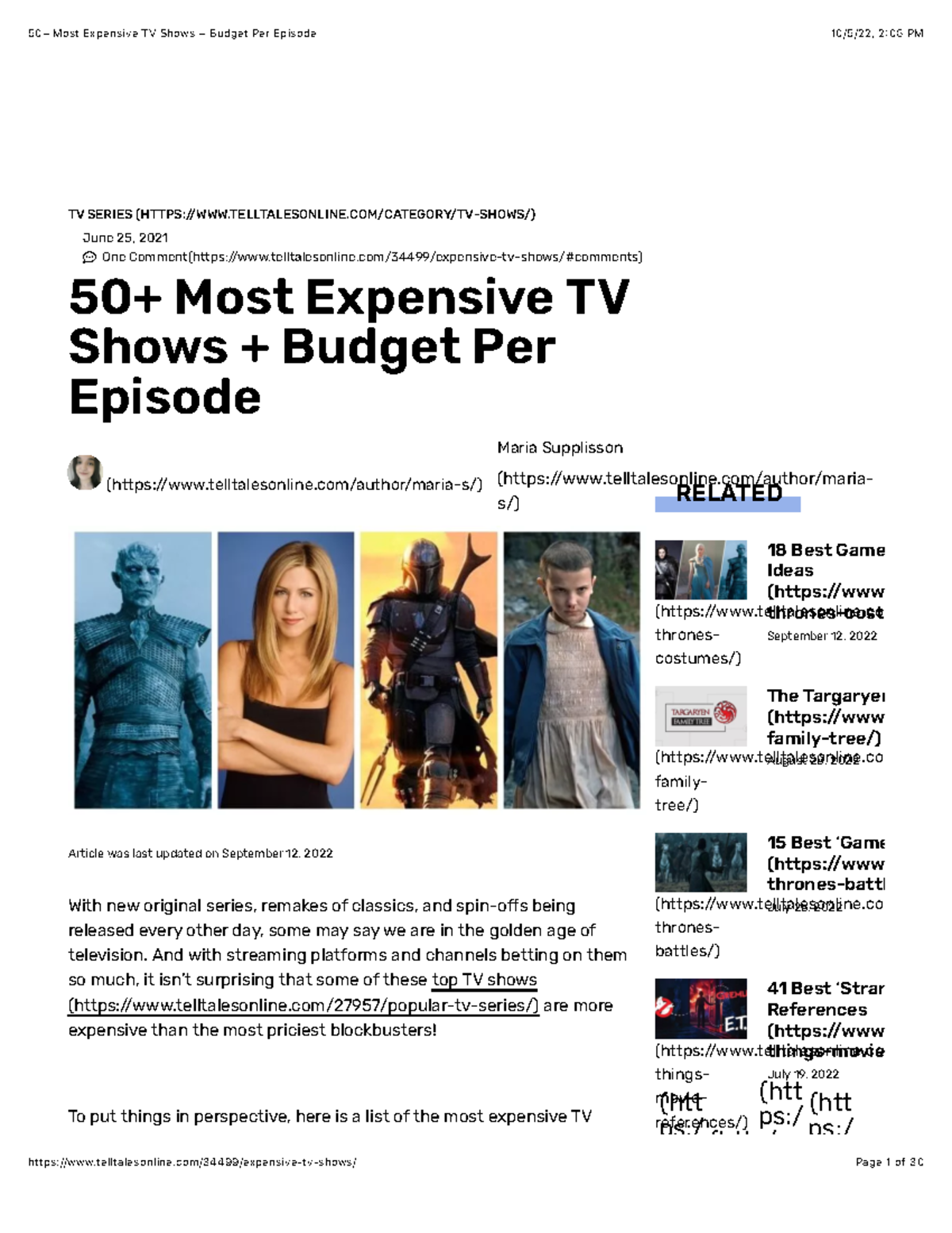 1-50+ Most Expensive TV Shows + Budget Per Episode - TV SERIES - Studocu