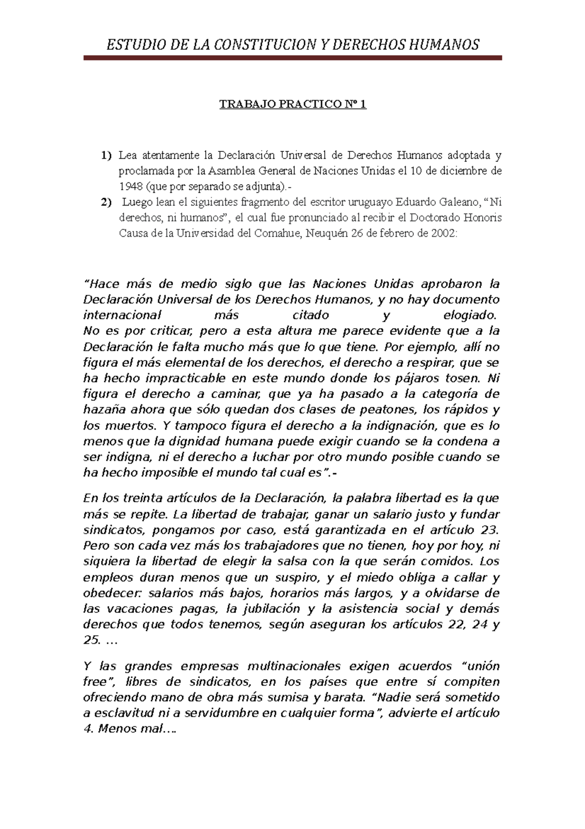 Trabajo Practico N 1 - Derechos Humanos - TRABAJO PRACTICO Nº 1 Lea ...