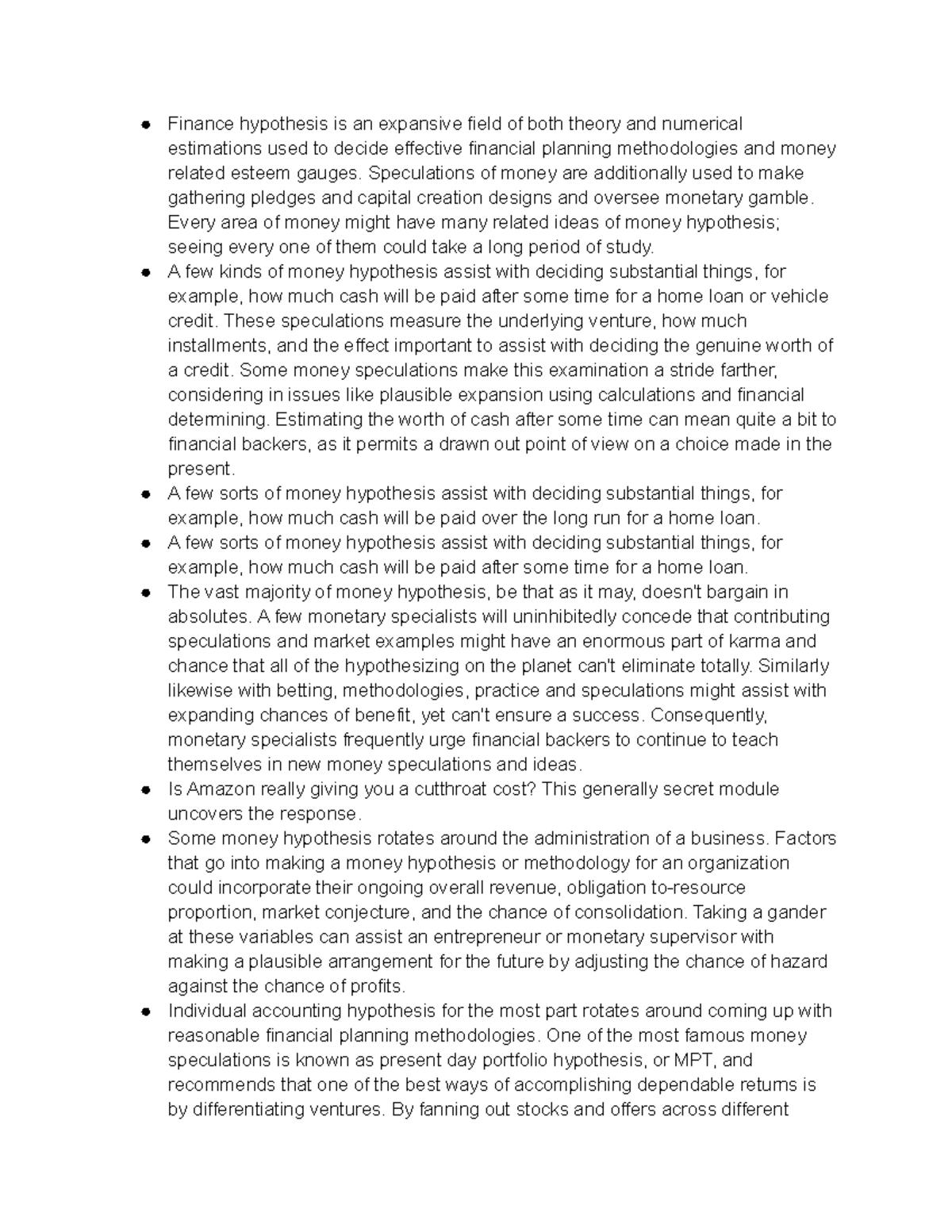 Intro To Finance Theory - Finance hypothesis is an expansive field of ...