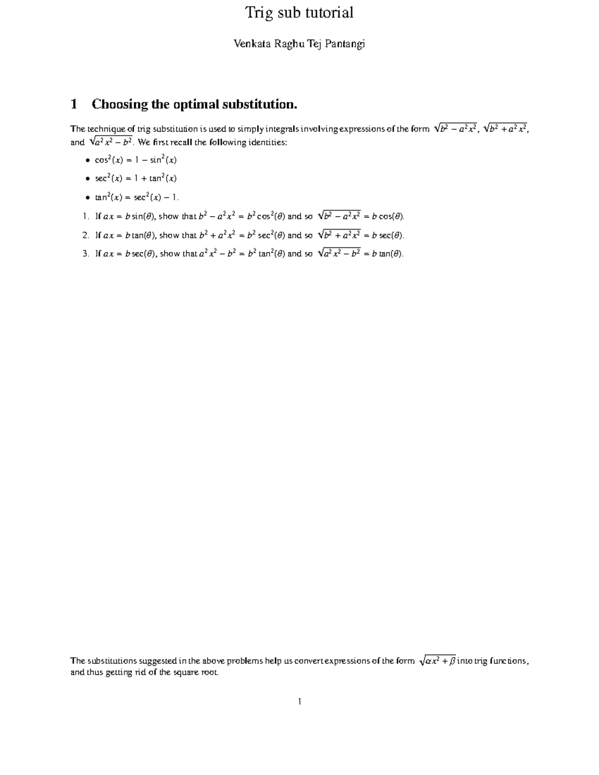 Trigsubtutorial - Trig sub tutorial Venkata Raghu Tej Pantangi 1 ...