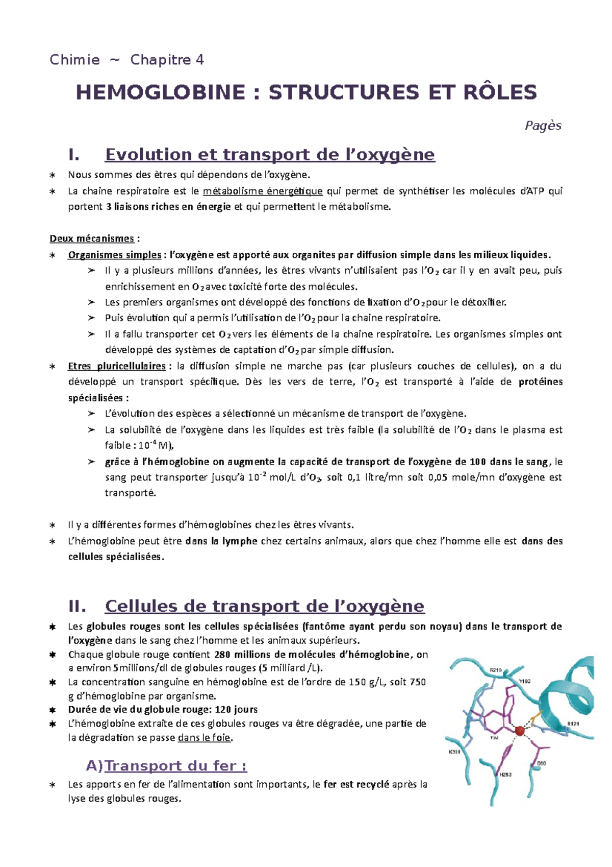 L'Hémoglobine.. - Chimie ~ Chapitre 4 HEMOGLOBINE : STRUCTURES ET RÔLES ...