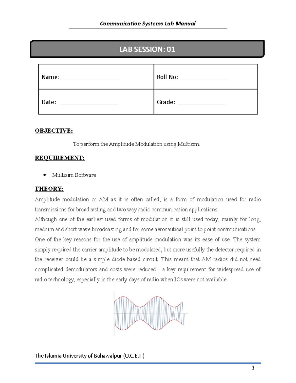 Communication Systems Student Lab Manual - Name: _________________ Roll ...