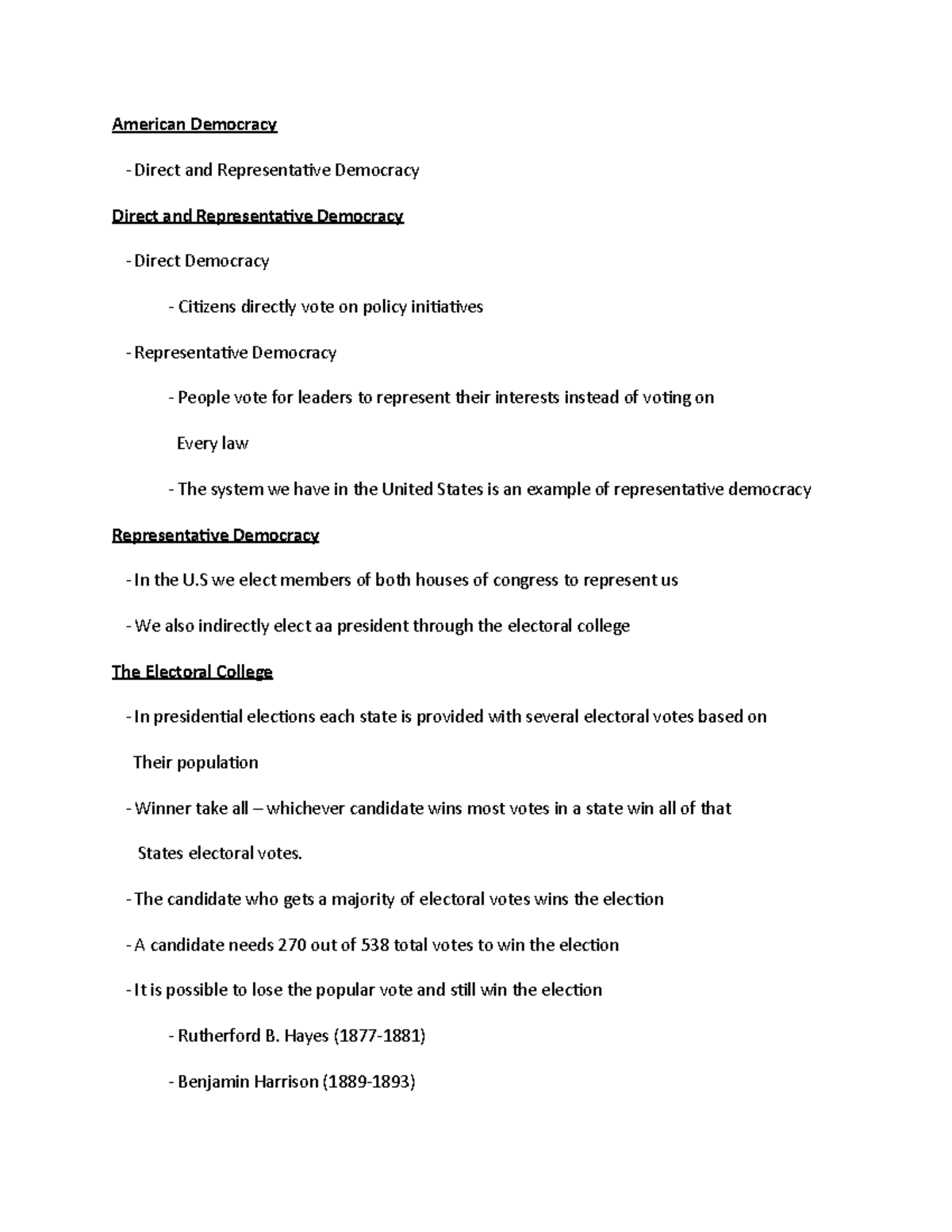 US Government 2C - Lecture Notes - American Democracy - Direct and ...