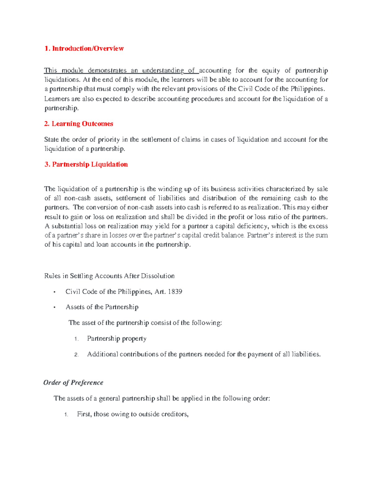 Module 4 - Partnership Liquidation - Introduction/Overview This module ...