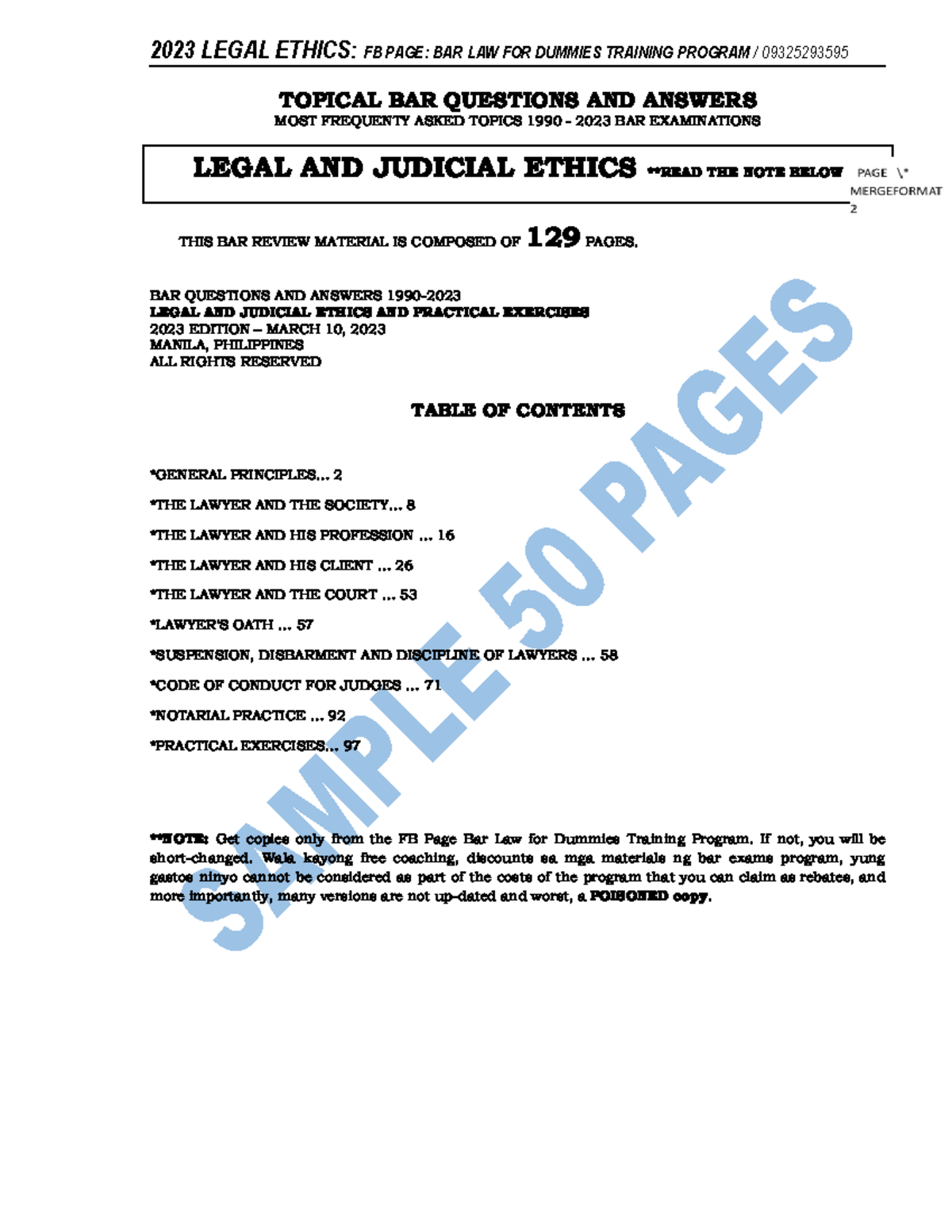 2024 Tbqas Legal Ethics - SAMPLE 50 PAGES TOPICAL BAR QUESTIONS AND ...