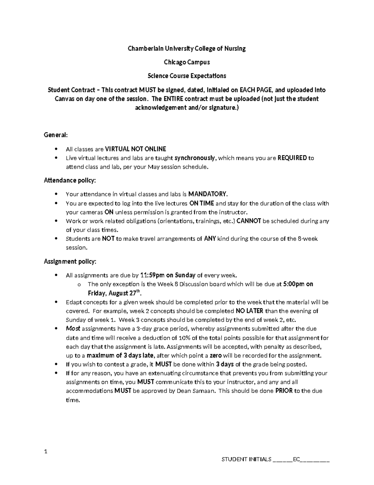 Science Course Student Expectation Contract- Updated June 27 2021 ...