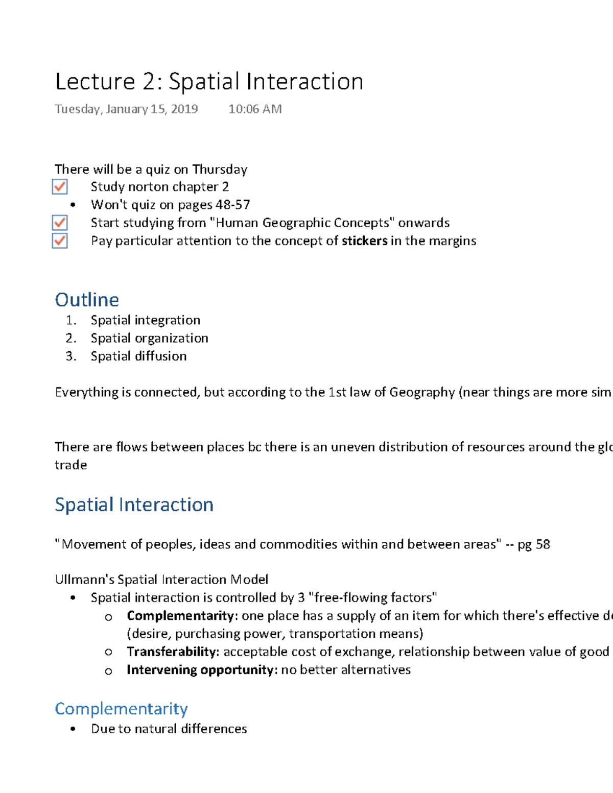 Lecture 2 Spatial Interaction Lecture 2 Spatial Interaction Tuesday