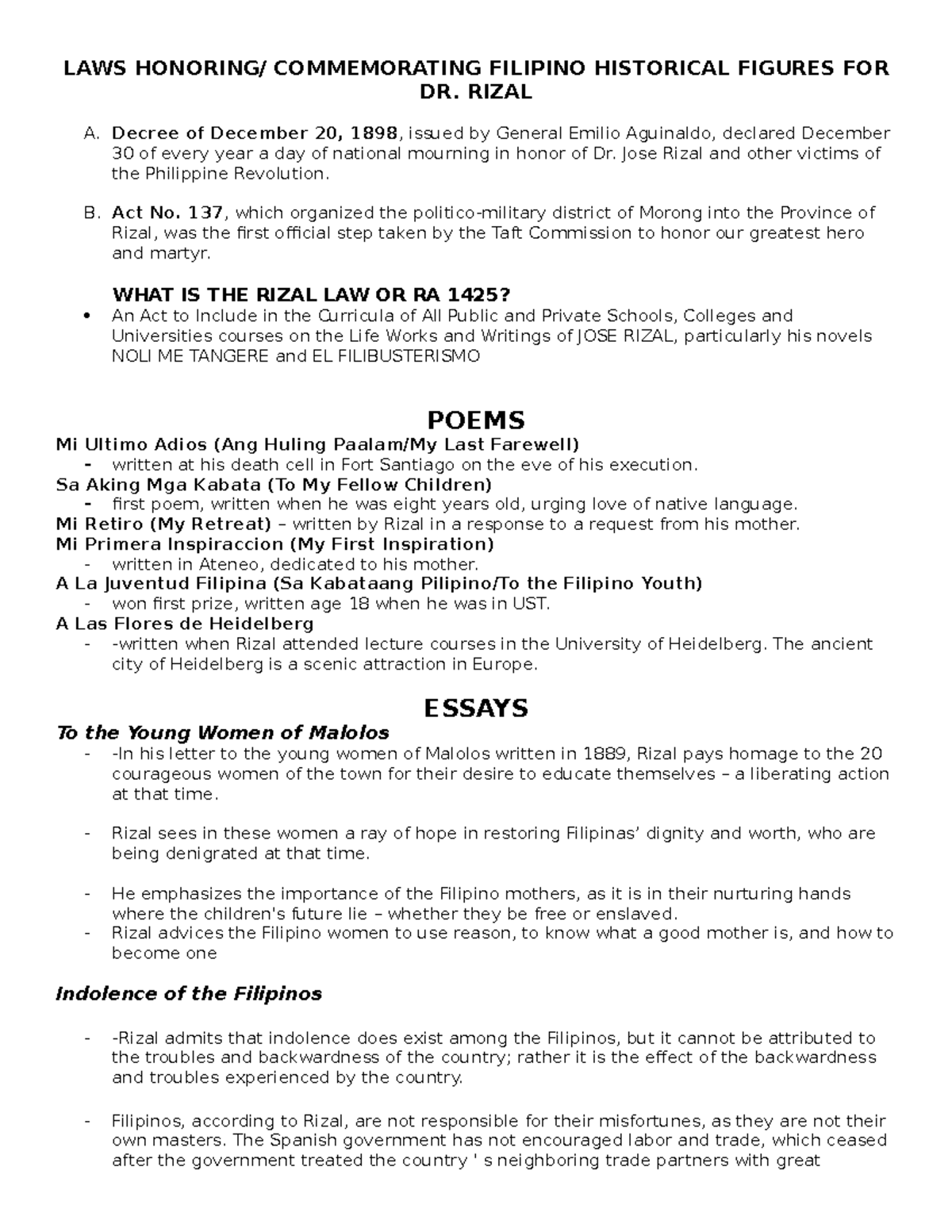 Rizal and filipino heroes - LAWS HONORING/ COMMEMORATING FILIPINO ...