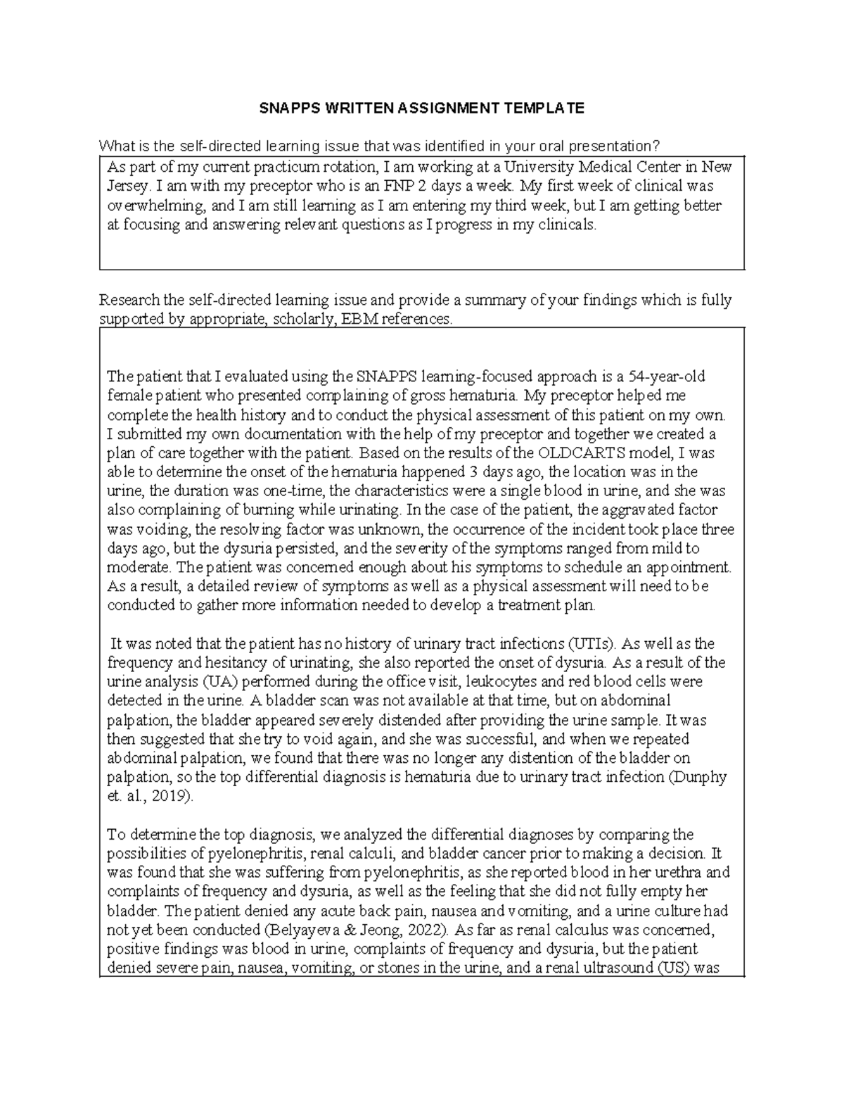 FNP NR511 Snapps Template for Written - SNAPPS WRITTEN ASSIGNMENT ...