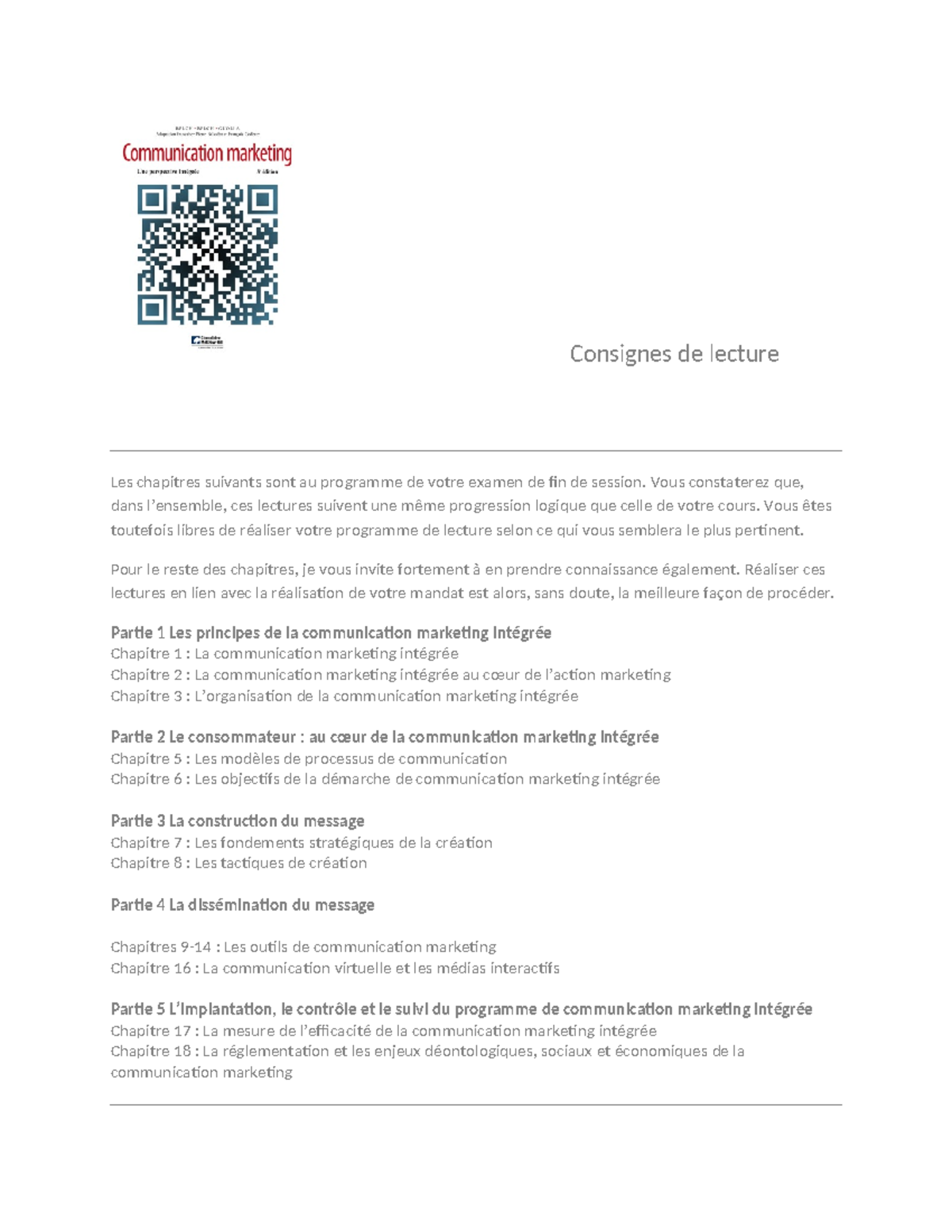 Consignes de lecture Certificat - Consignes de lecture Les chapitres ...