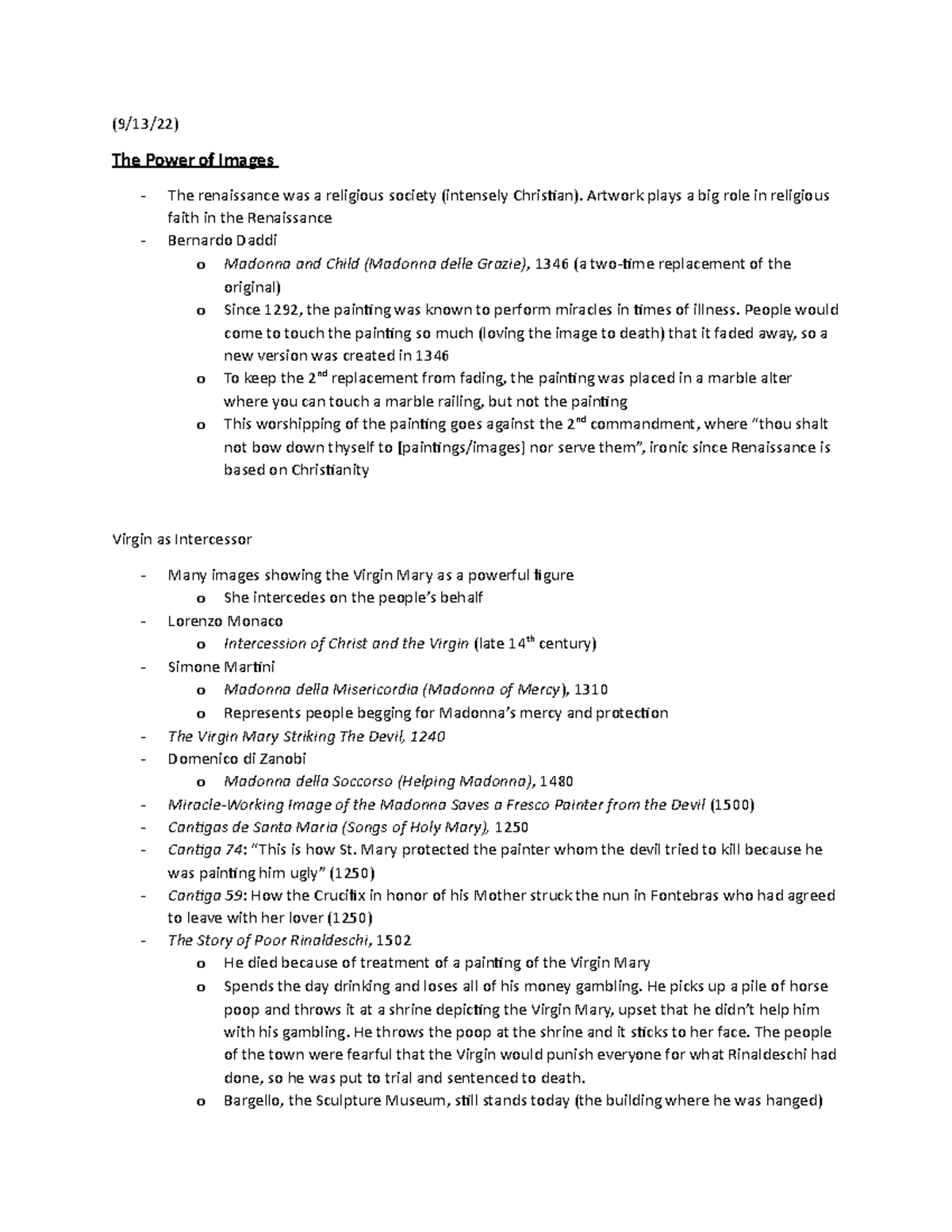 Week 2 Notes - (9/13/22) The Power of Images The renaissance was a ...