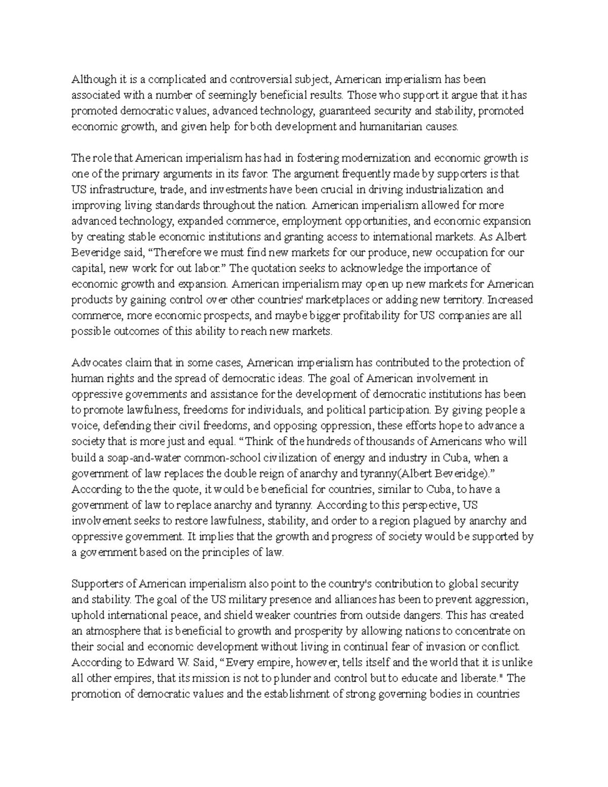 Positives and negatives of American Imperialism - Although it is a ...