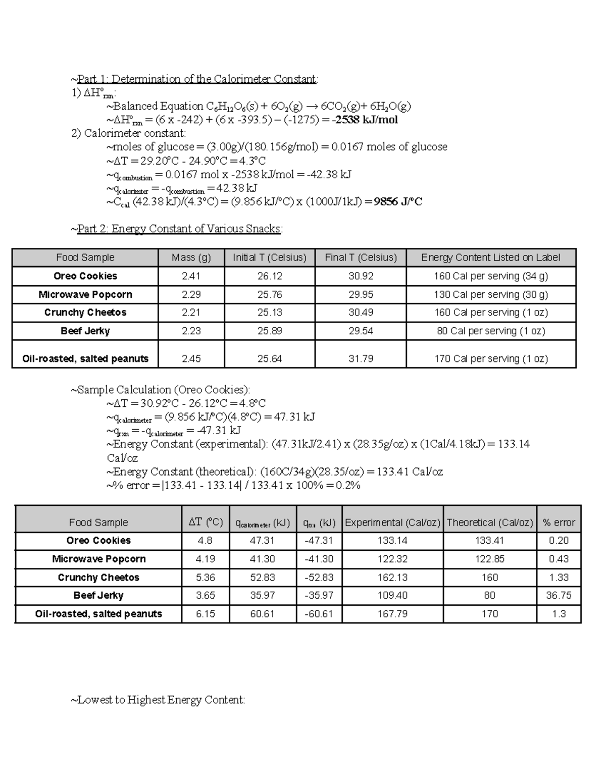 Lab 18 Burning Food. Where are my carbs (Post-Lab) - ~Part 1 ...