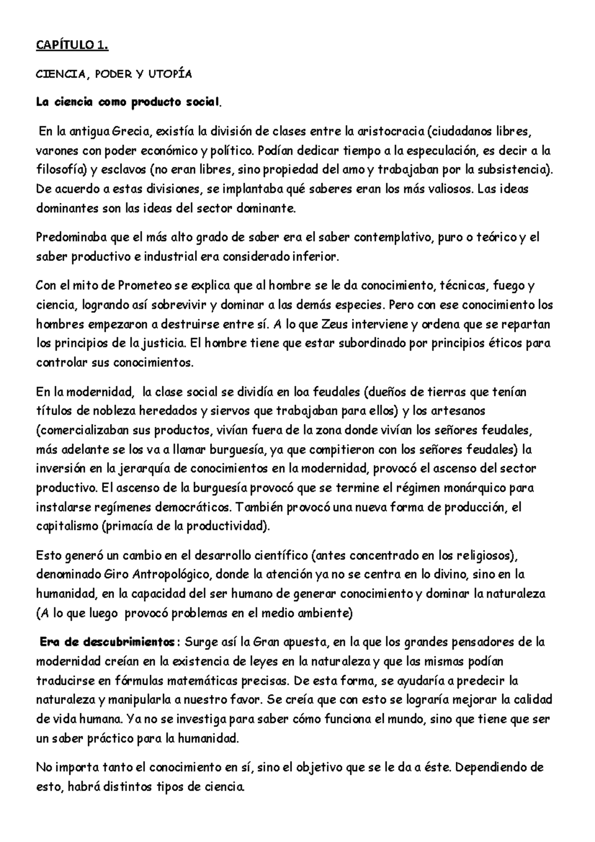 Resumen del resumen del capitulo 1 - CAPÍTULO 1. CIENCIA, PODER Y ...