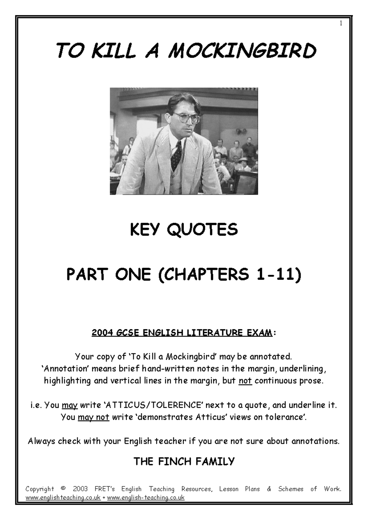 Revision To Kill a Mockingbird quotes 2 - TO KILL A MOCKINGBIRD KEY ...