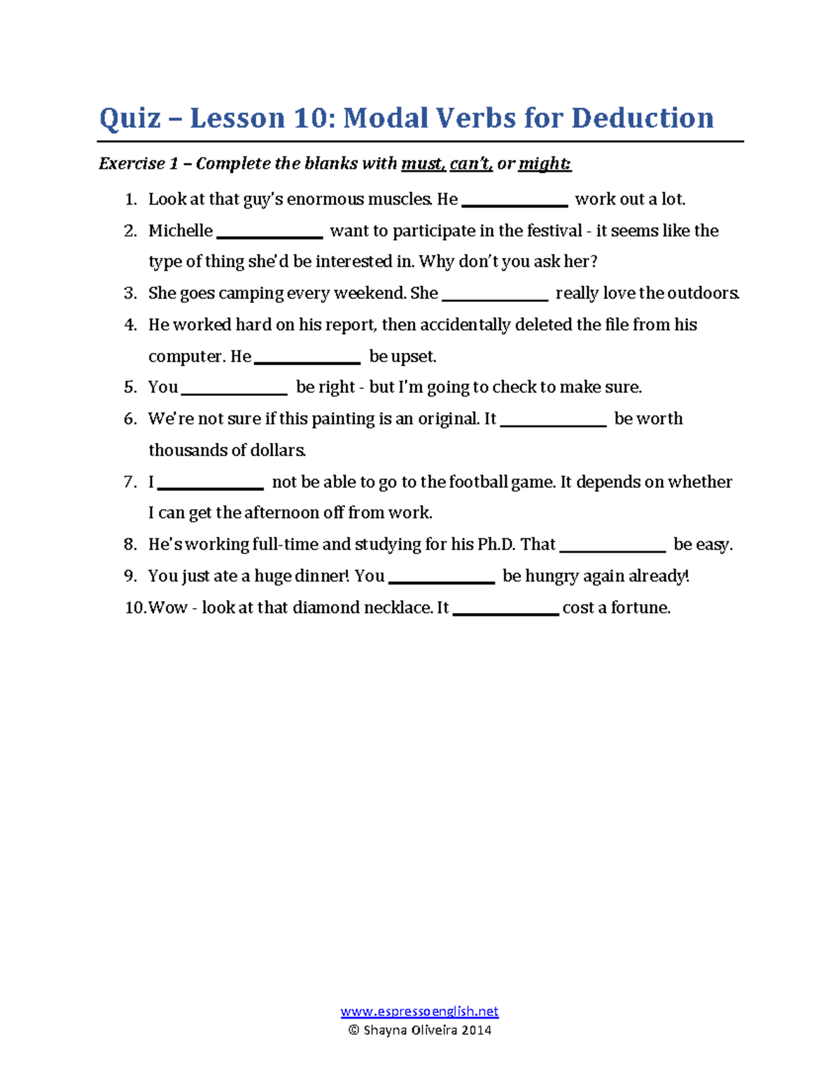 Modals-exercise - class notes - espressoenglish © Shayna Oliveira 2014 ...