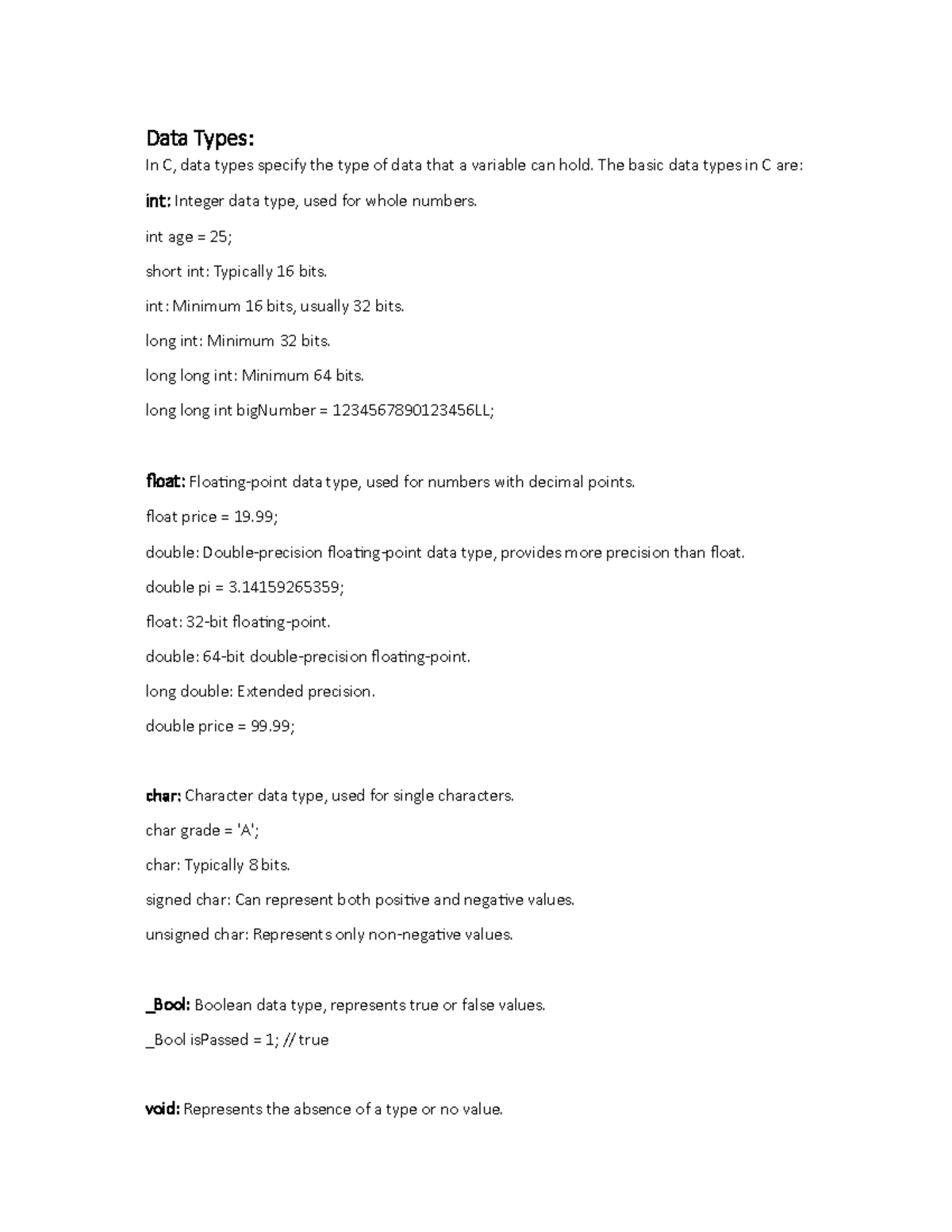 2 cp - hi this is a computer science material - Data Types: In C, data ...