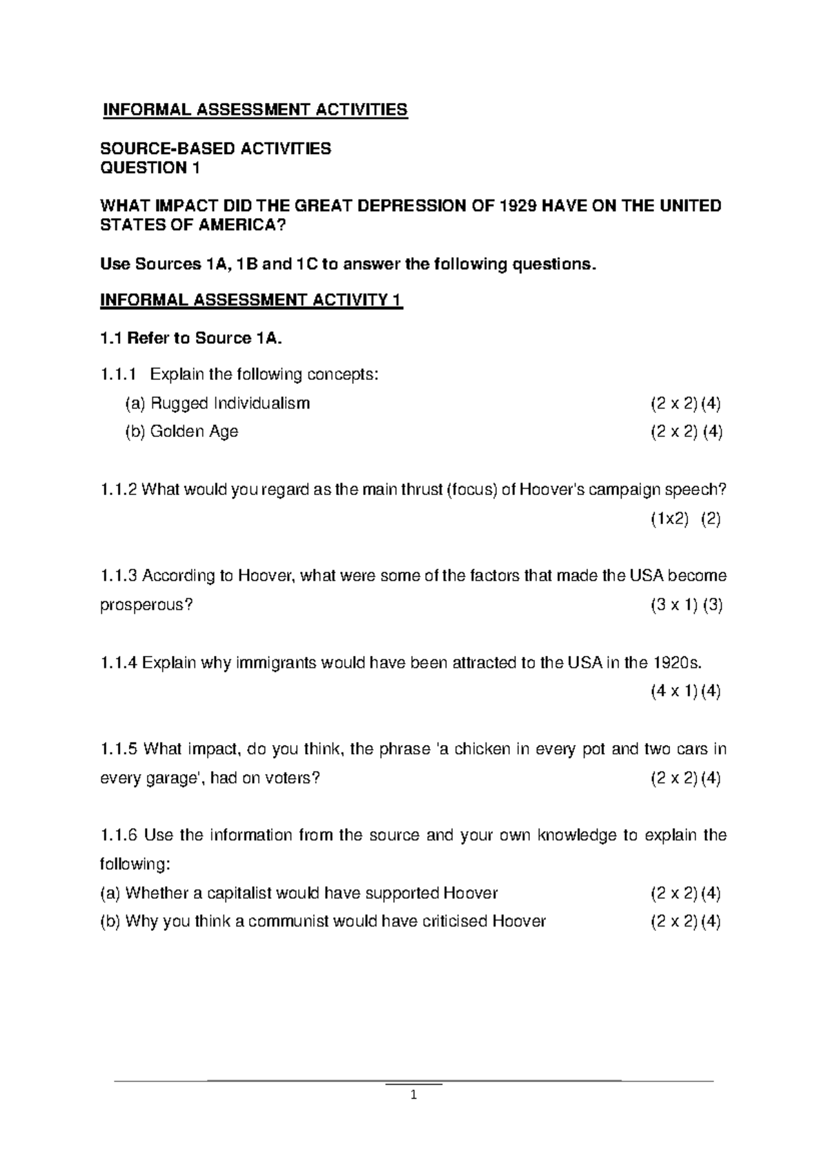 Capitalism in America Activities - INFORMAL ASSESSMENT ACTIVITIES ...