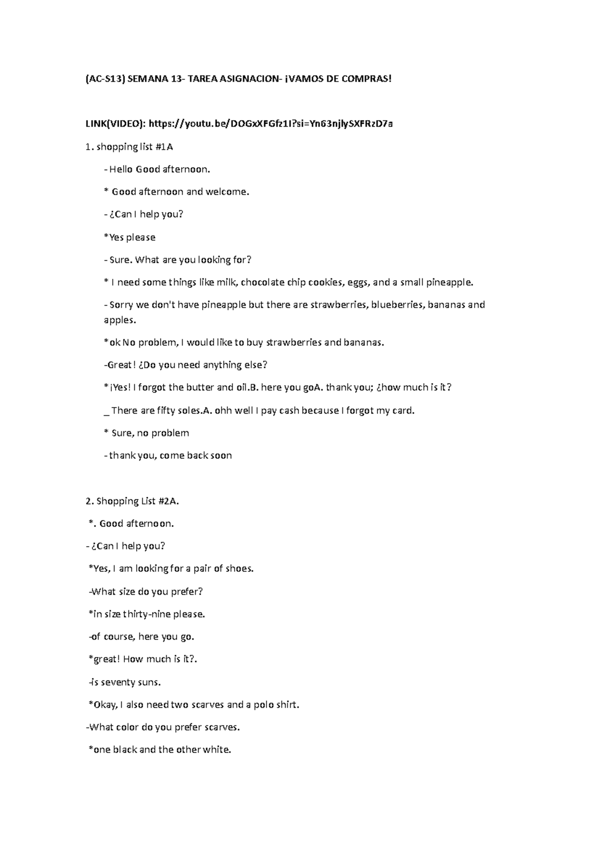 AC13 ingles link - (AC-S13) SEMANA 13- TAREA ASIGNACION- ¡VAMOS DE COMPRAS! LINK(VIDEO): - Studocu